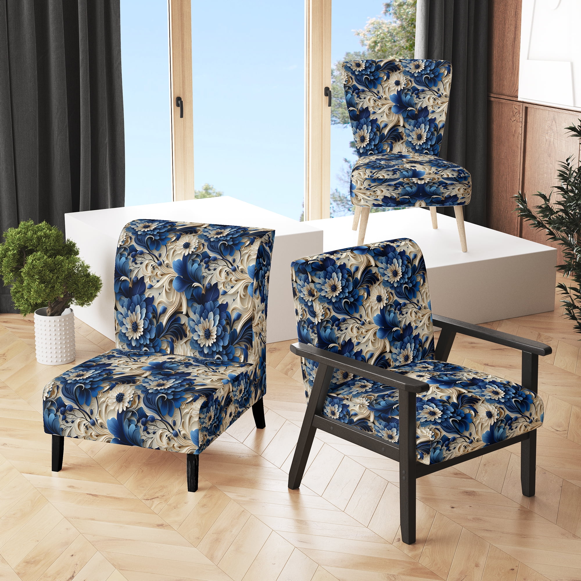 Designart "Blue Scrollwork Swirls: Victorian Inspired II" Blue Swirls ...