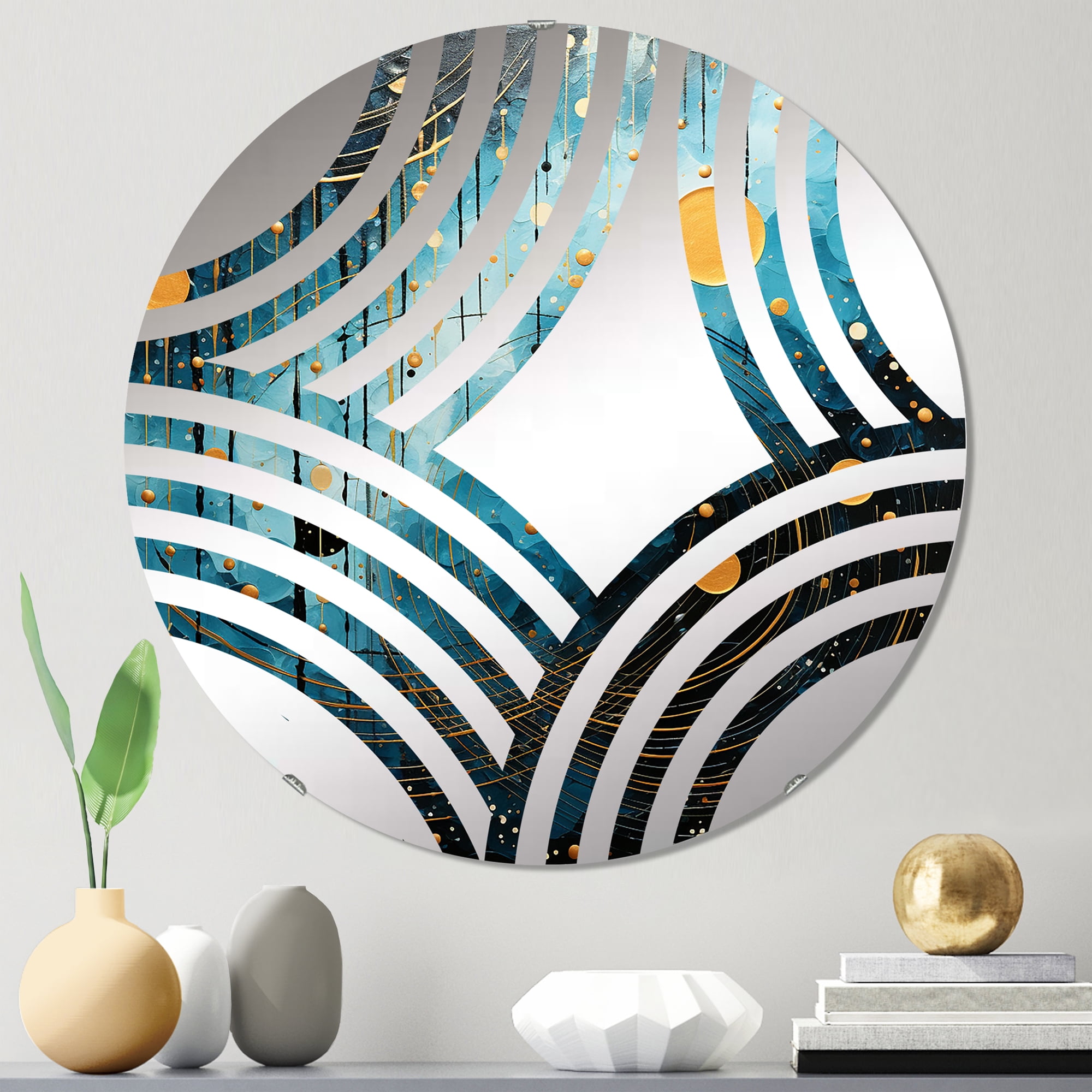 Designart "Blue Simplicity Moon VI" Abstract Collages Baptist Fan Round ...