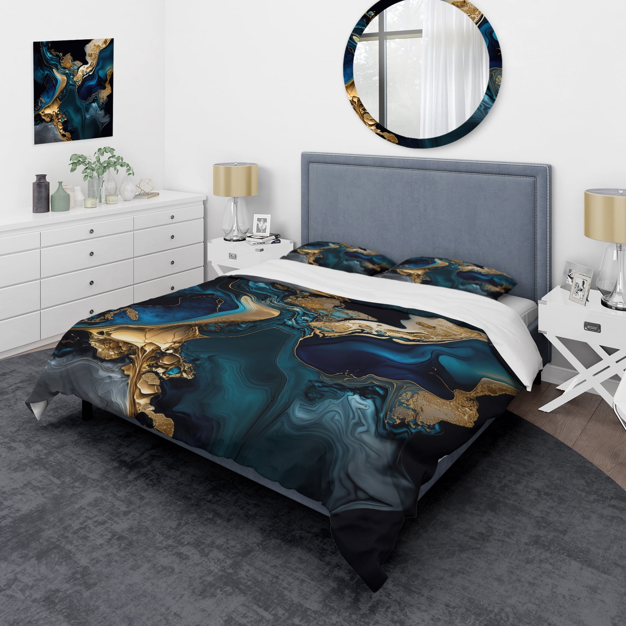 Designart "Blue Tones in Geode Marble IV" Abstract Marble Bedding ...