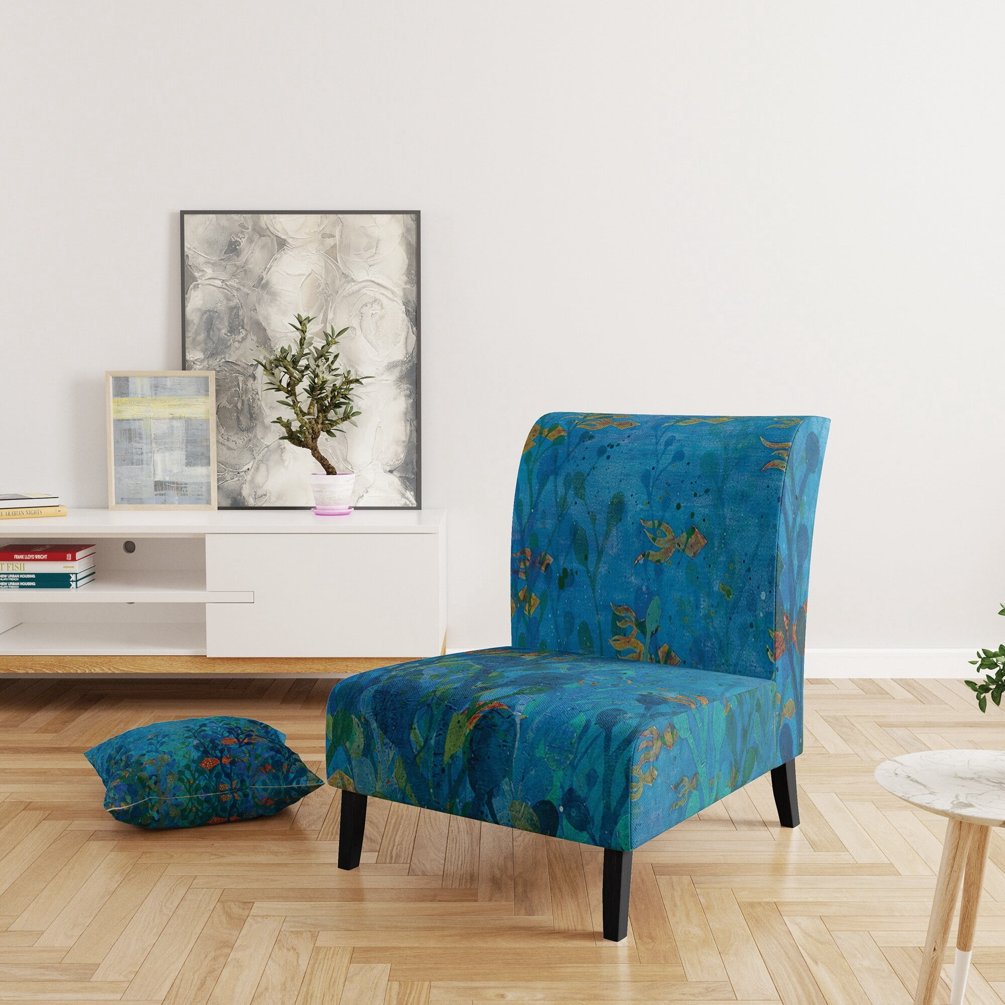 Designart "Blue Underwater Lake Leaves I" Upholstered Nautical ...