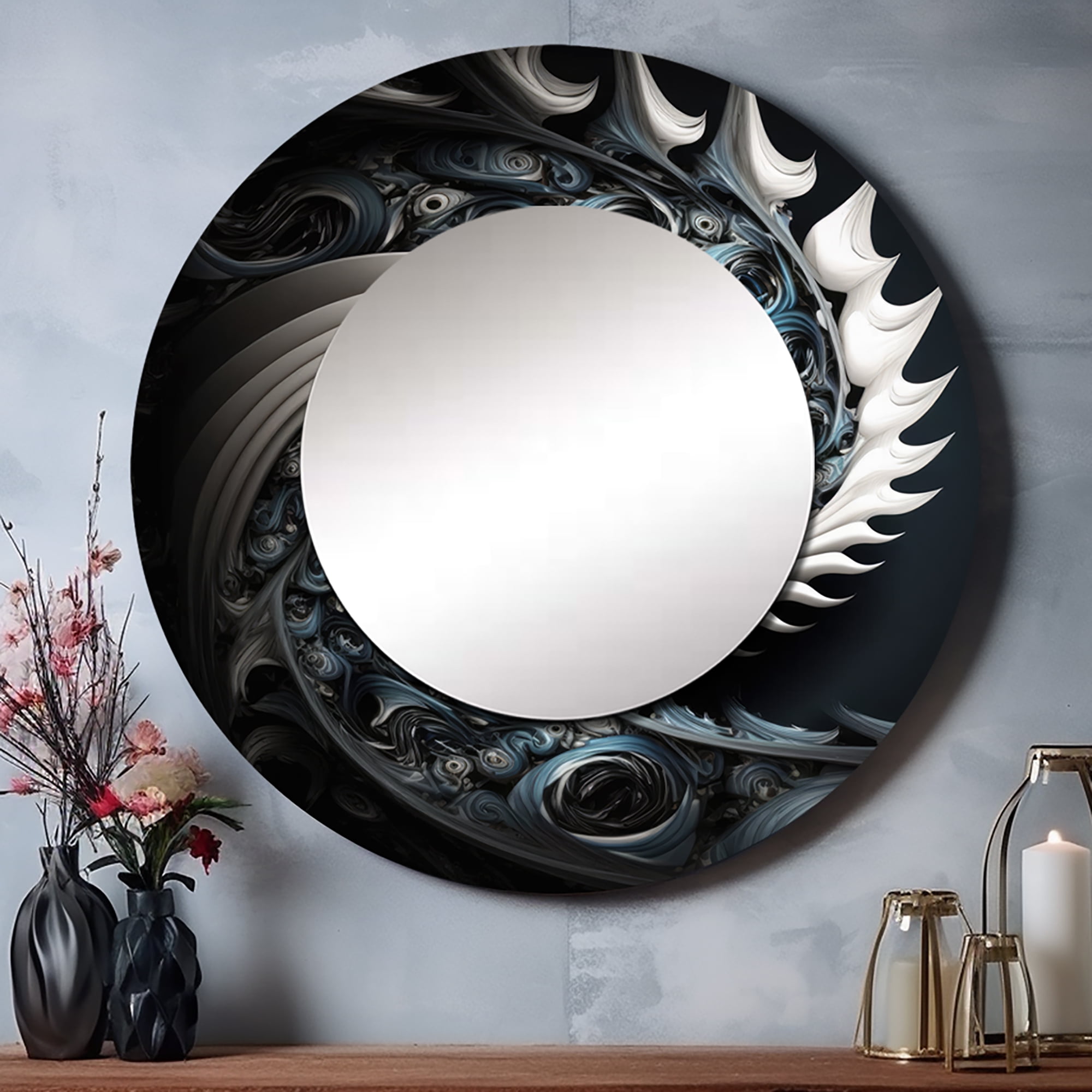 Designart "Blue and White Liquid Stained Glass I" Abstract Blue Large ...