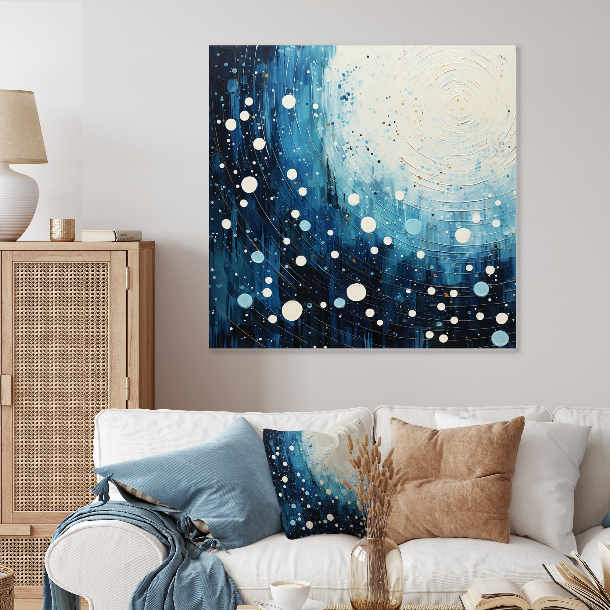 Designart "Blue White Mid Century Minimalist Rain I" Abstract Collages ...