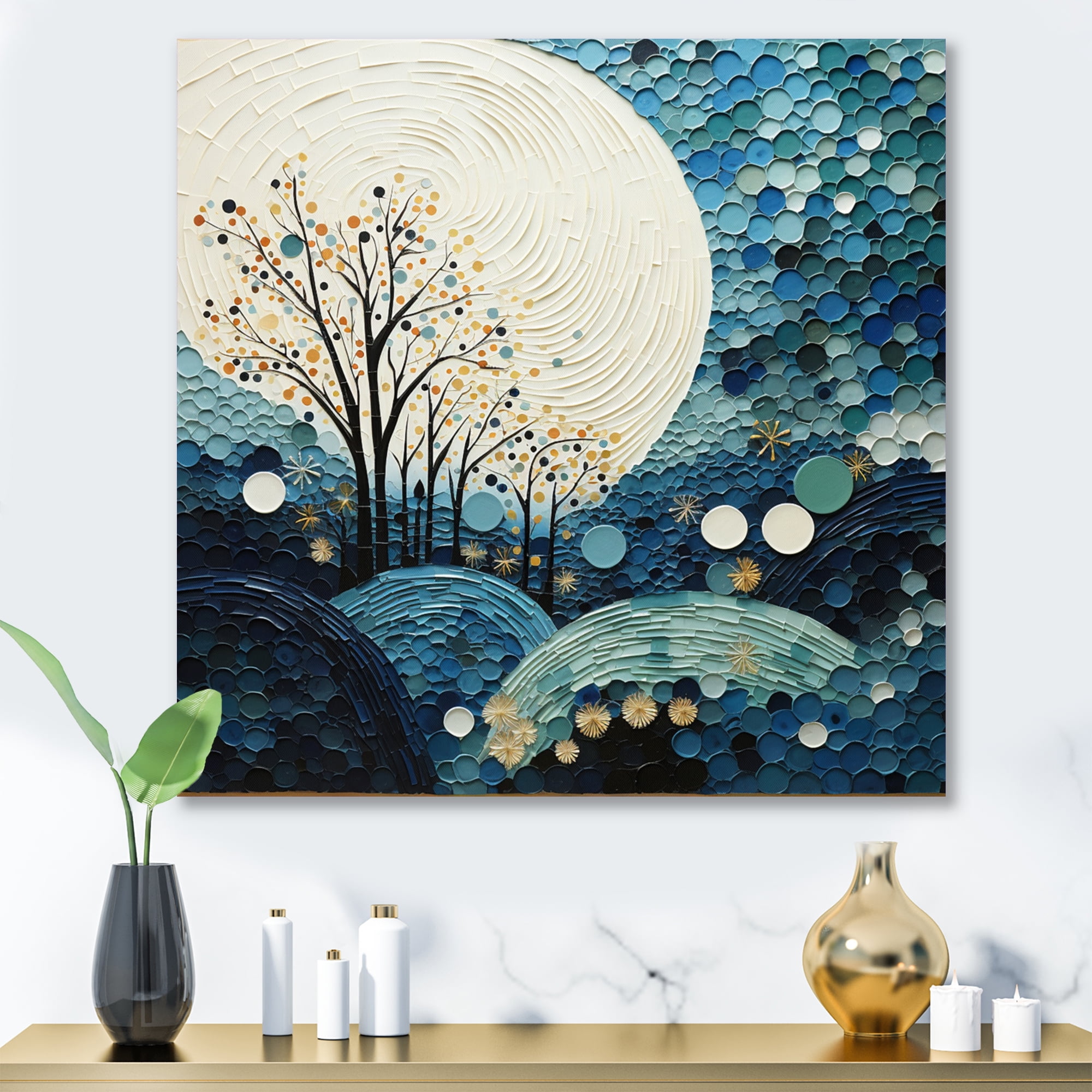 Designart "Blue White Mid Century Minimalist Rain II" Abstract Collages ...