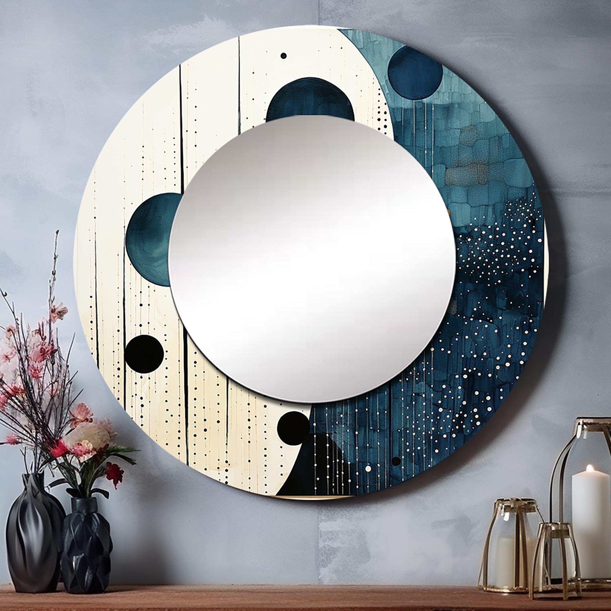 Designart "Blue Yellow Mid Century Minimalist Rain I" Abstract Collages ...