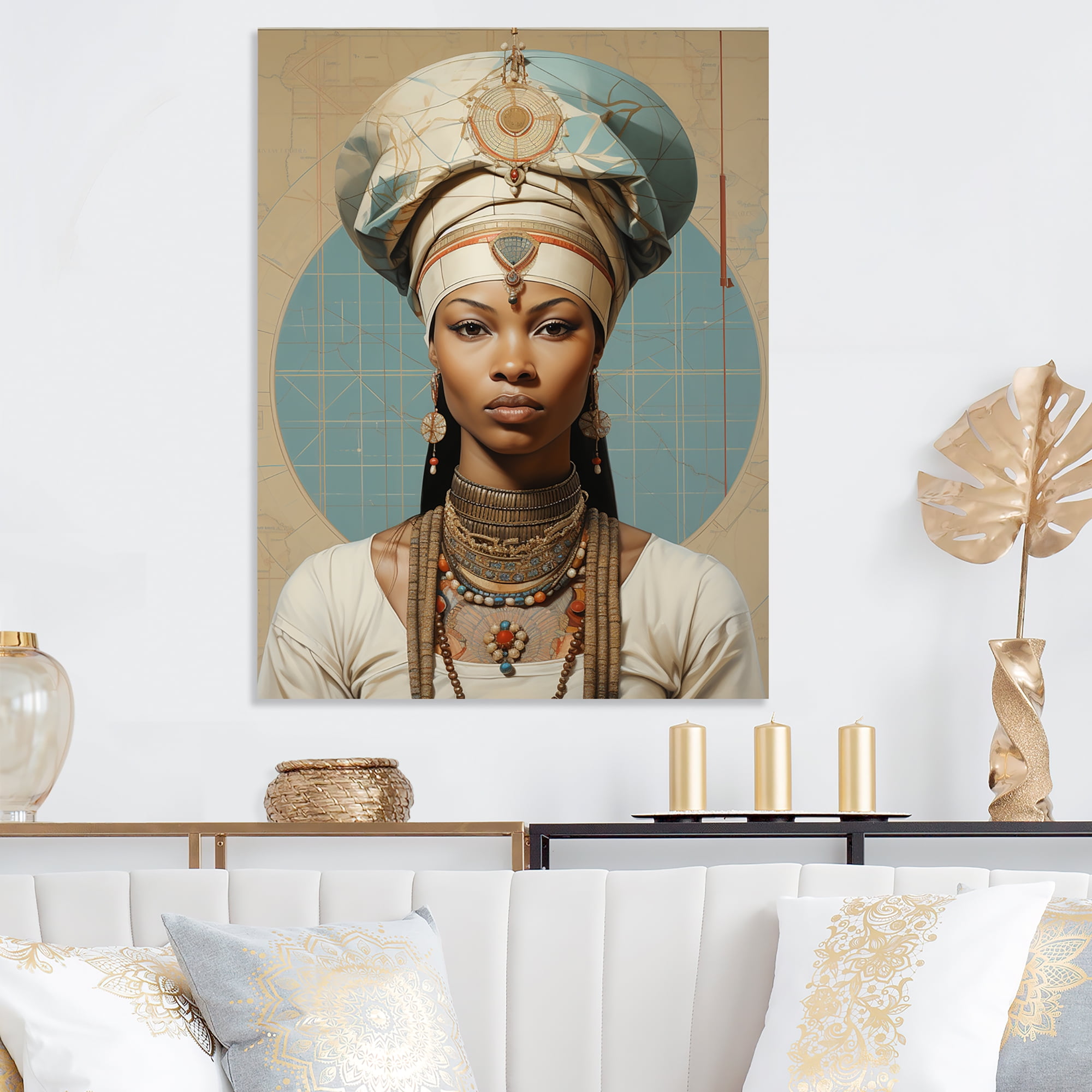 Designart "African Beauty Blue and Beige Portrait" Woman African Metal ...