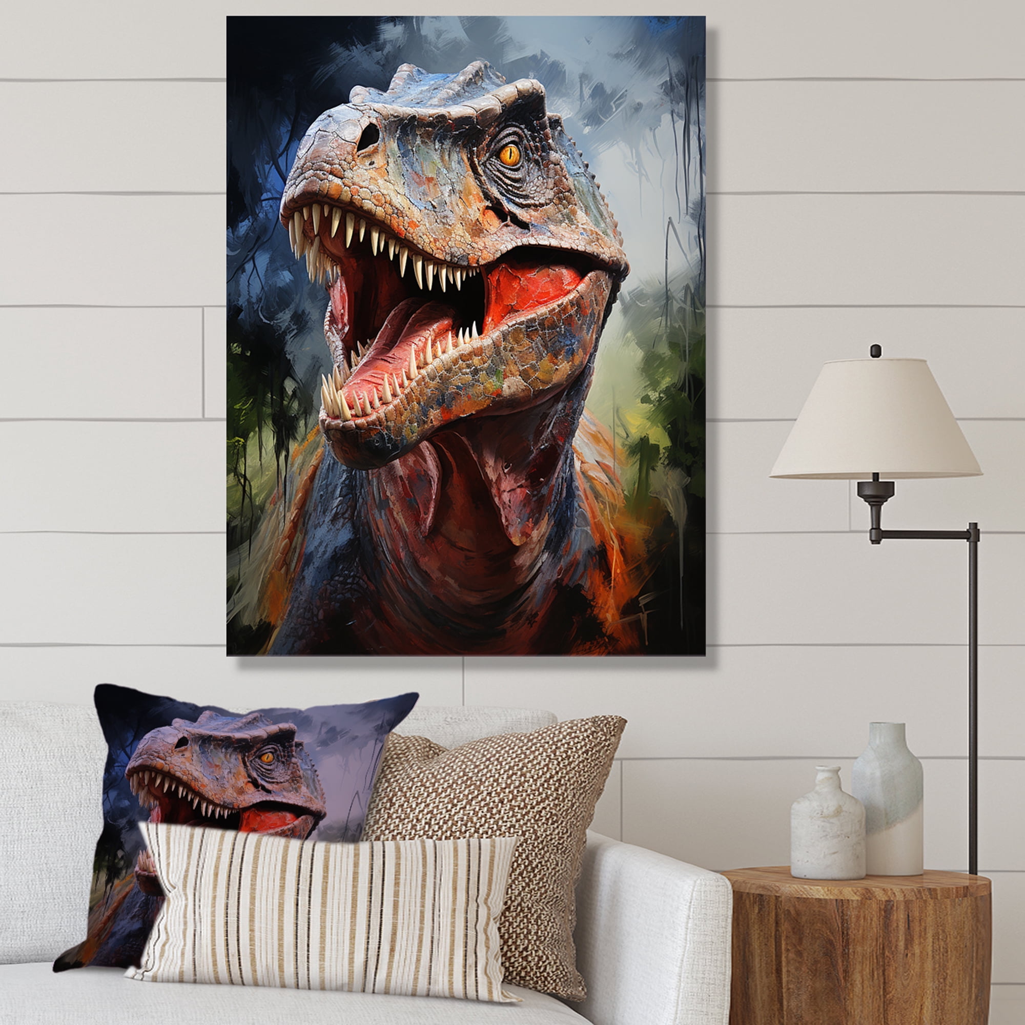 Designart "Blue and Grey Dinosaur Giant Portrait" Animals Canvas Wall ...