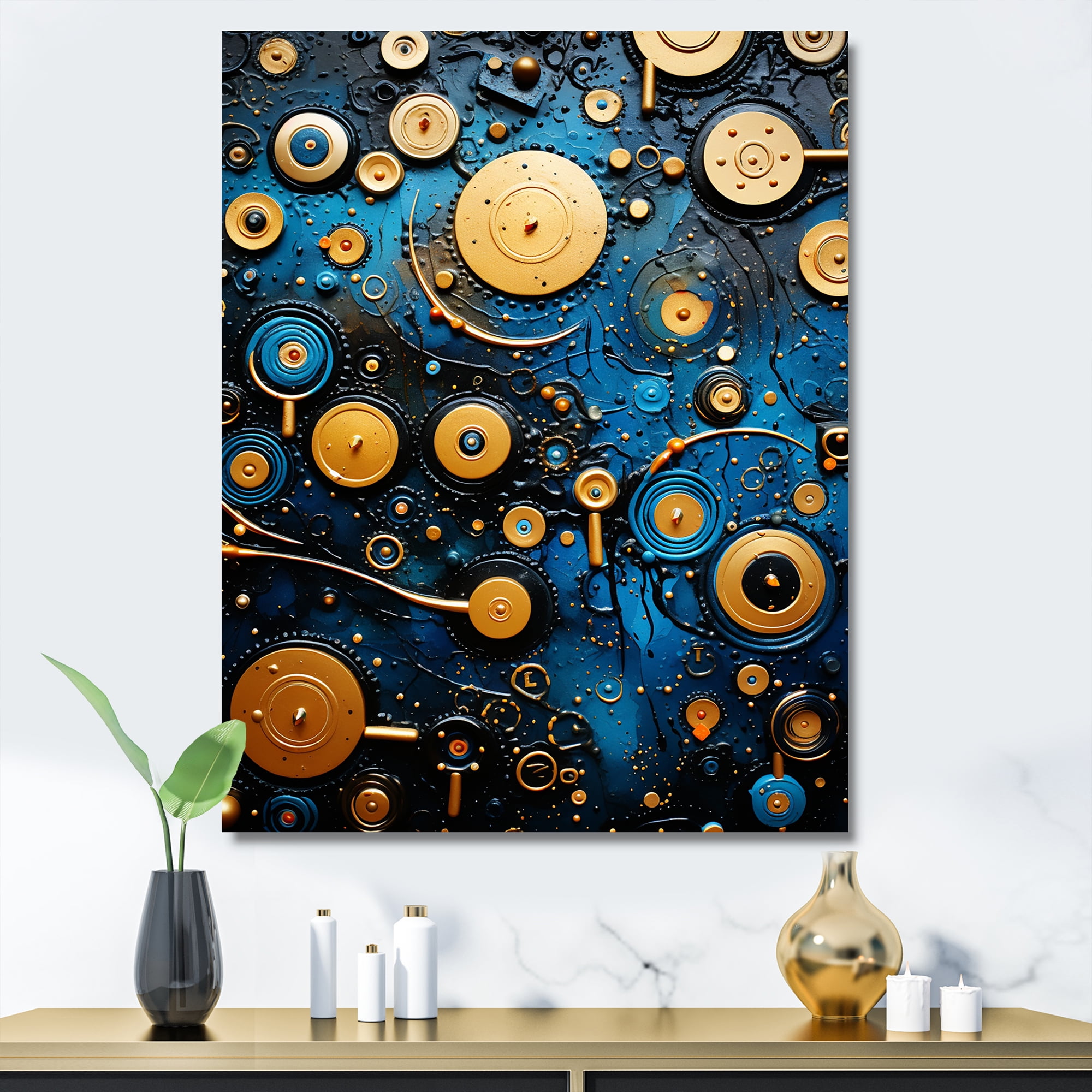 Designart "Blue and Yellow Abstract Freedom Shapes" Abstract Canvas ...