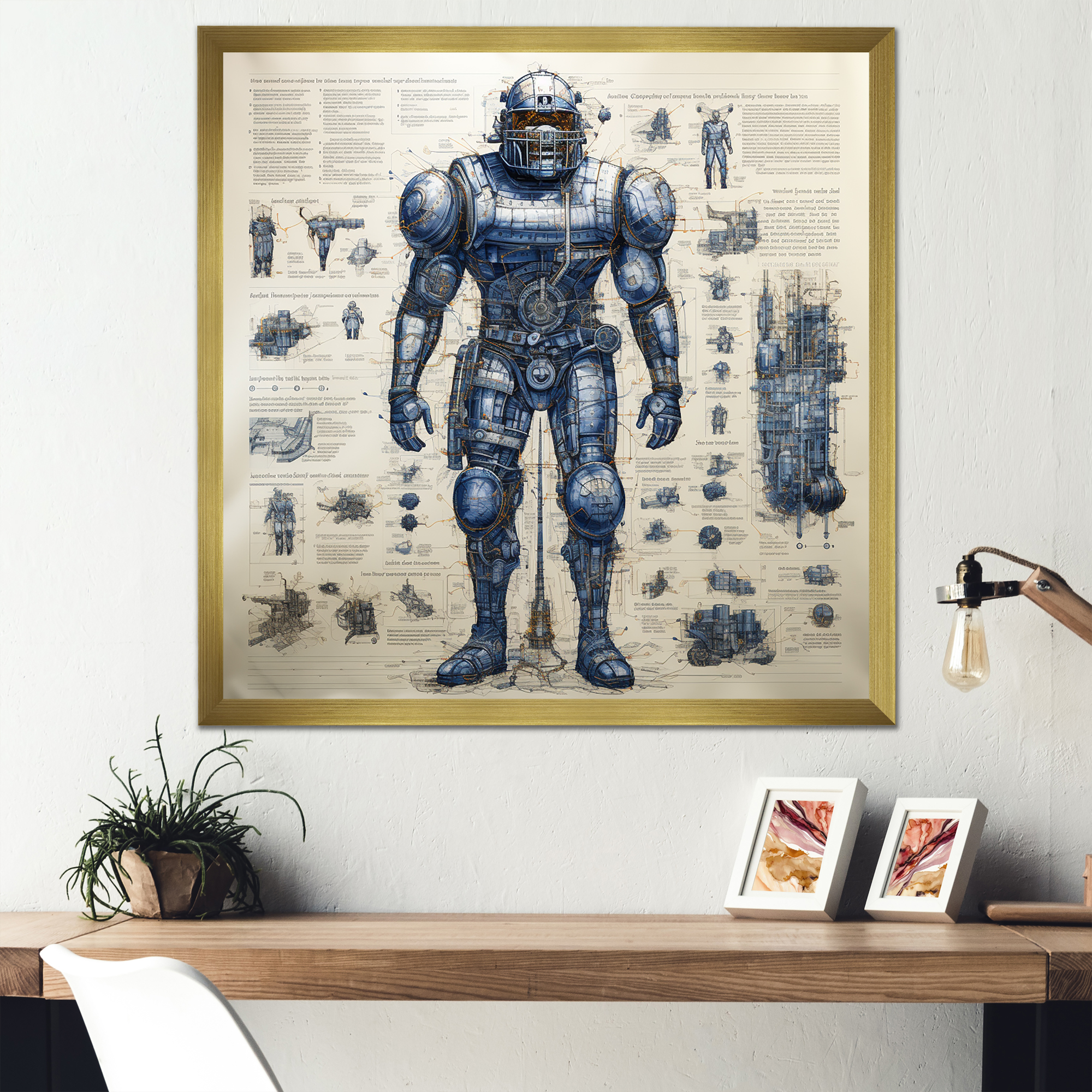 Designart "Blueprints of a Blue Giant Titan IV" Abstract Framed Wall ...