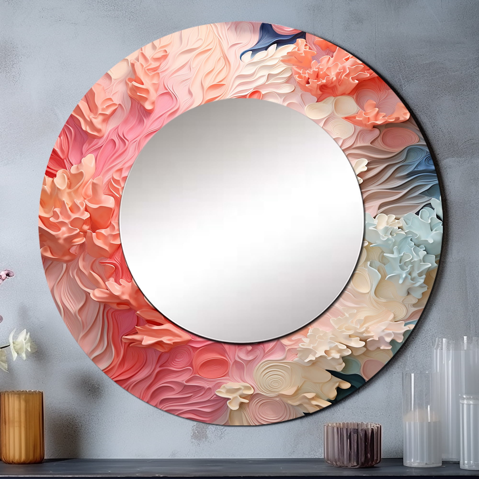 Designart "Blush And Ivory Seashore Coral Mosaic" Coastal Coral Under ...