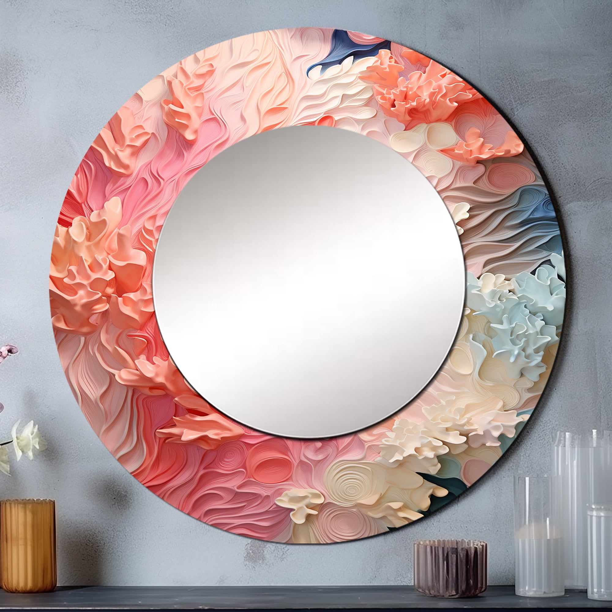 Designart "Blush And Ivory Seashore Coral Mosaic" Coastal Coral Under ...