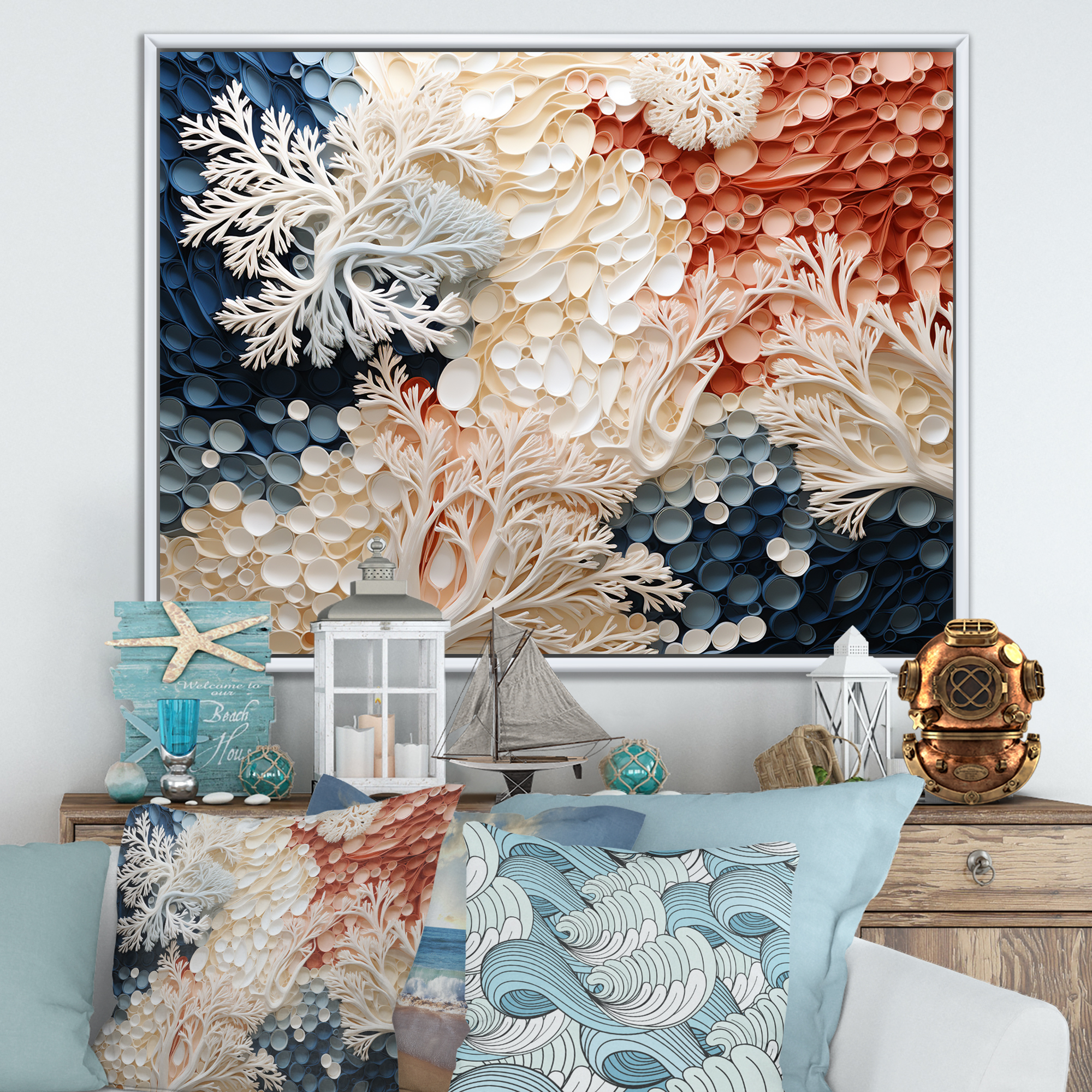 Designart "Blush And Ivory Seashore Coral Mosaic II" Coastal Coral ...