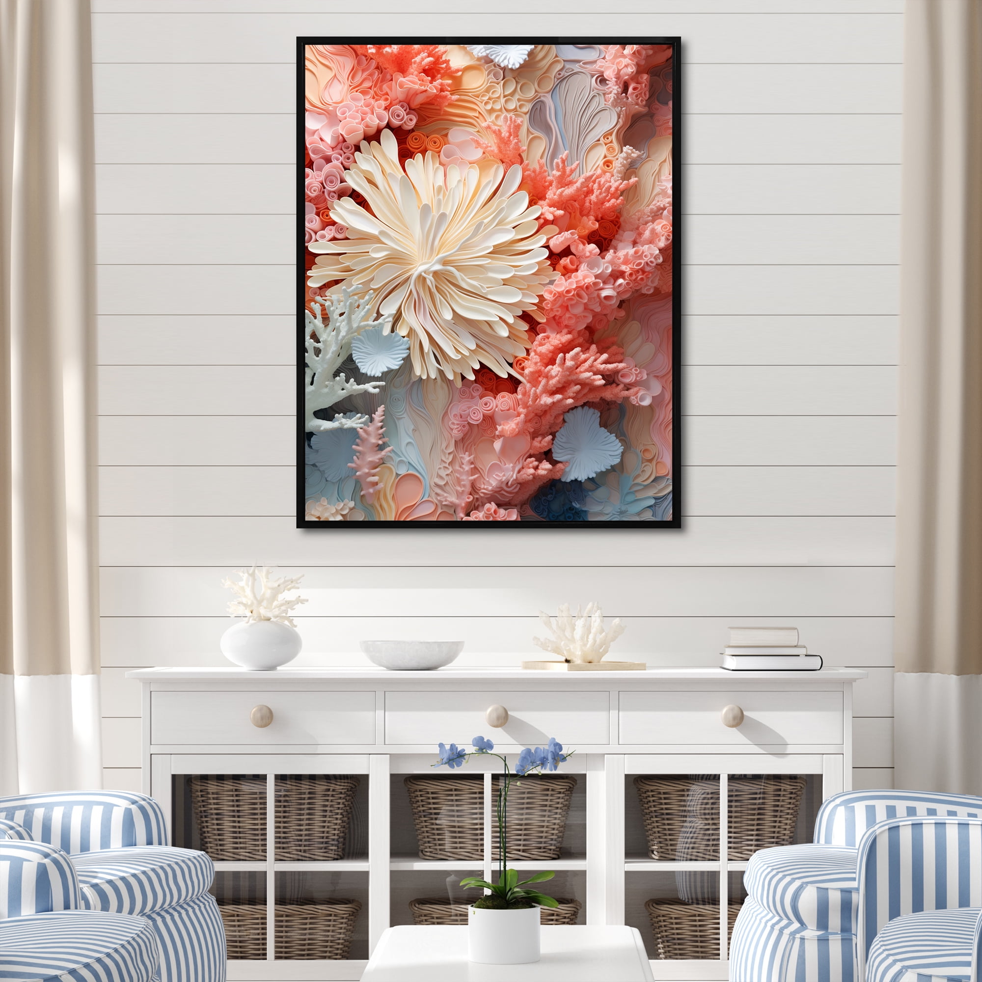 Designart "Blush And Ivory Seashore Coral Mosaic IV" Coastal Coral ...