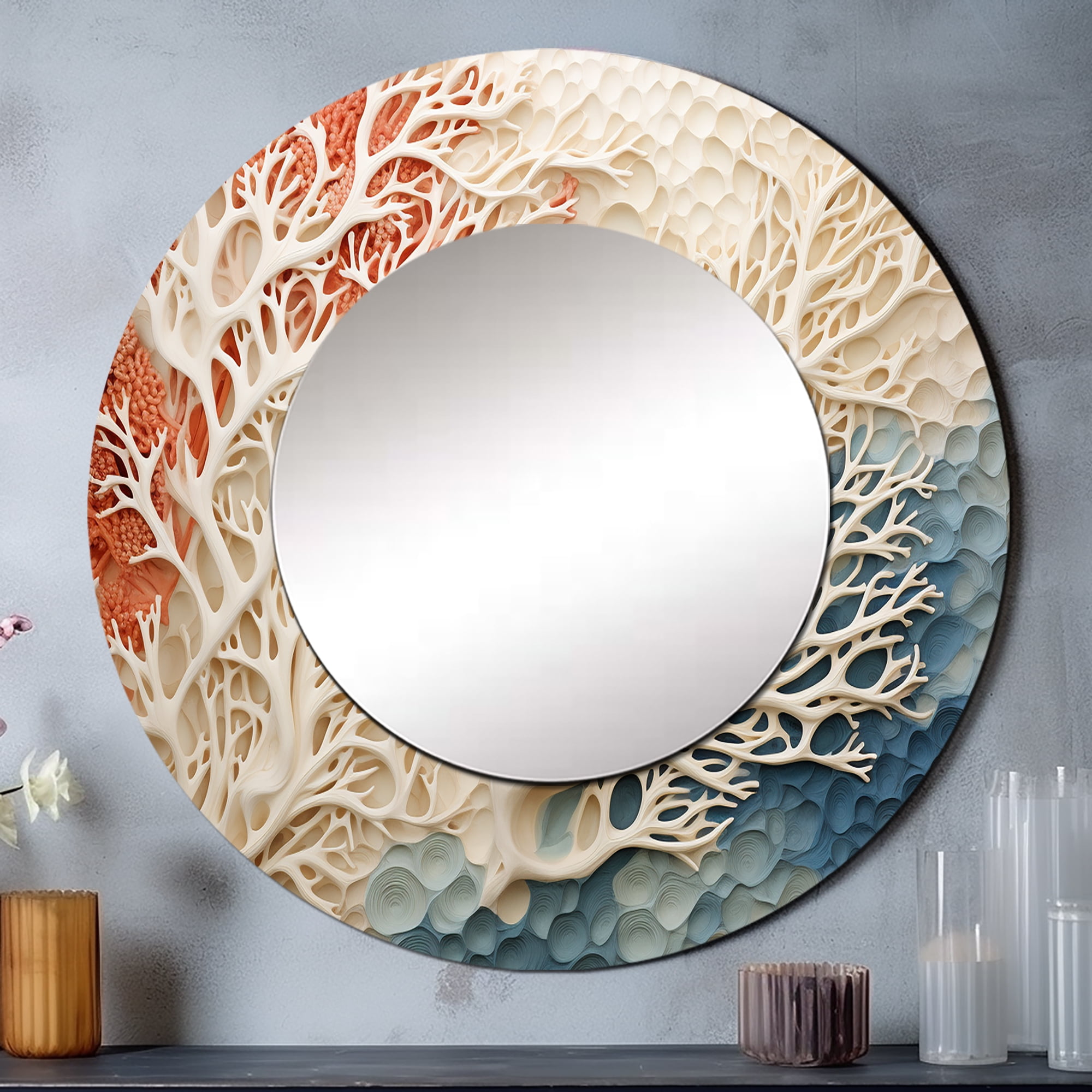 Designart "Blush And Ivory Seashore Coral Mosaic" Coastal Coral Under ...