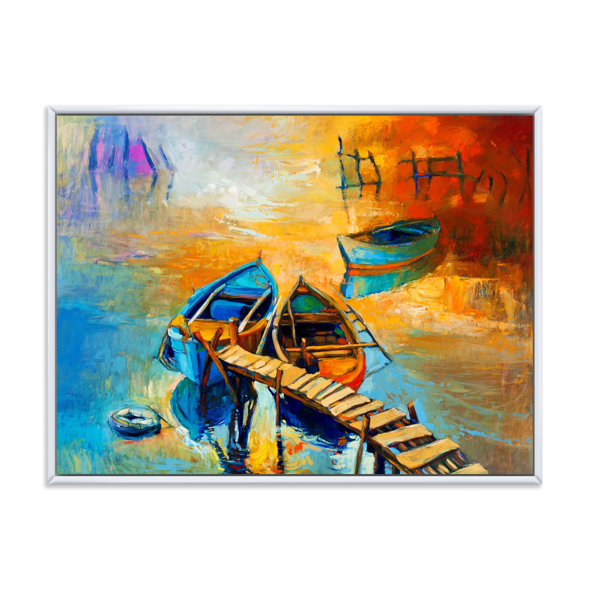 Designart 'Boat At The Lake During Evening Glow V' Nautical & Coastal ...