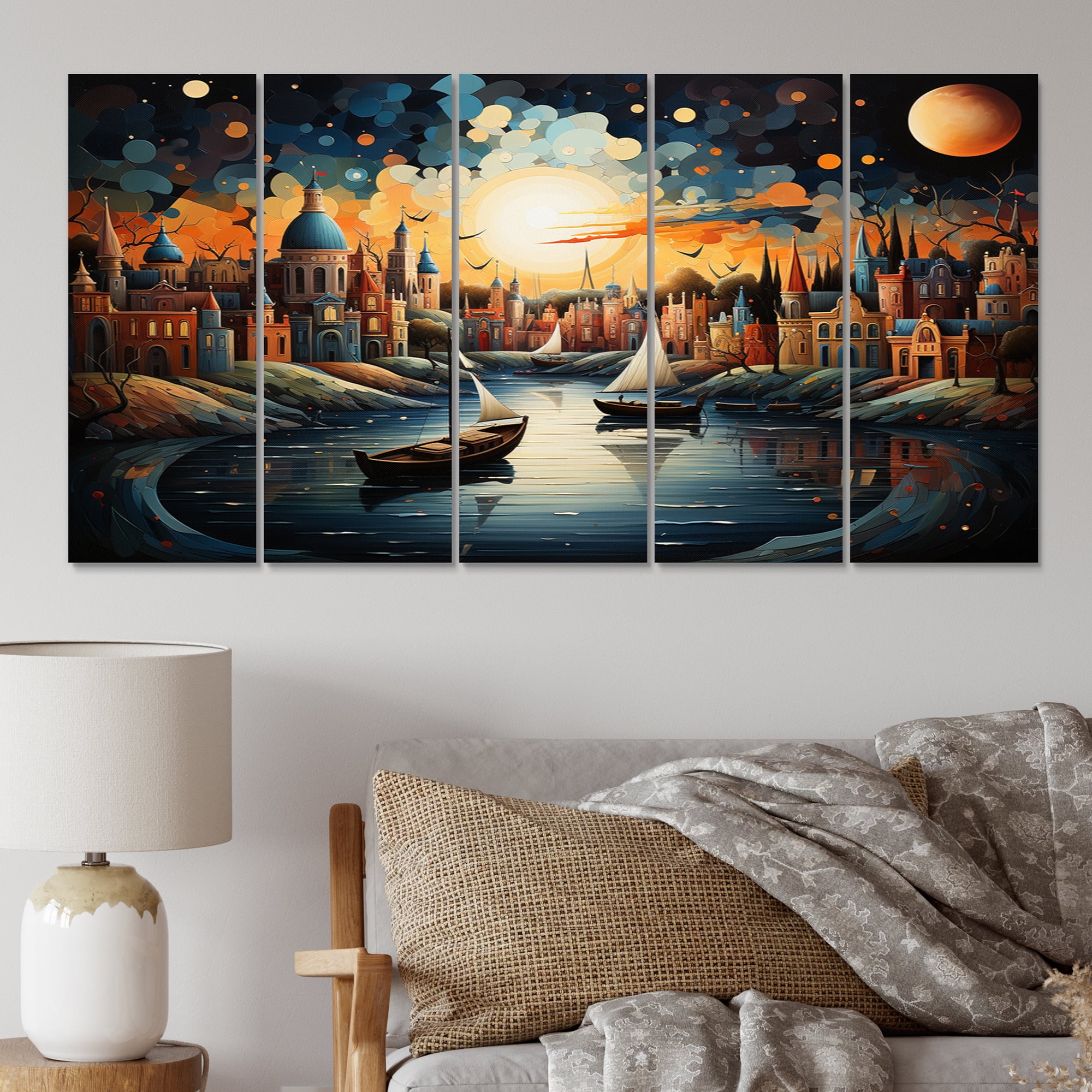Designart "Boat curious Waterways II" Cityscapes Metal Wall Decor Set ...