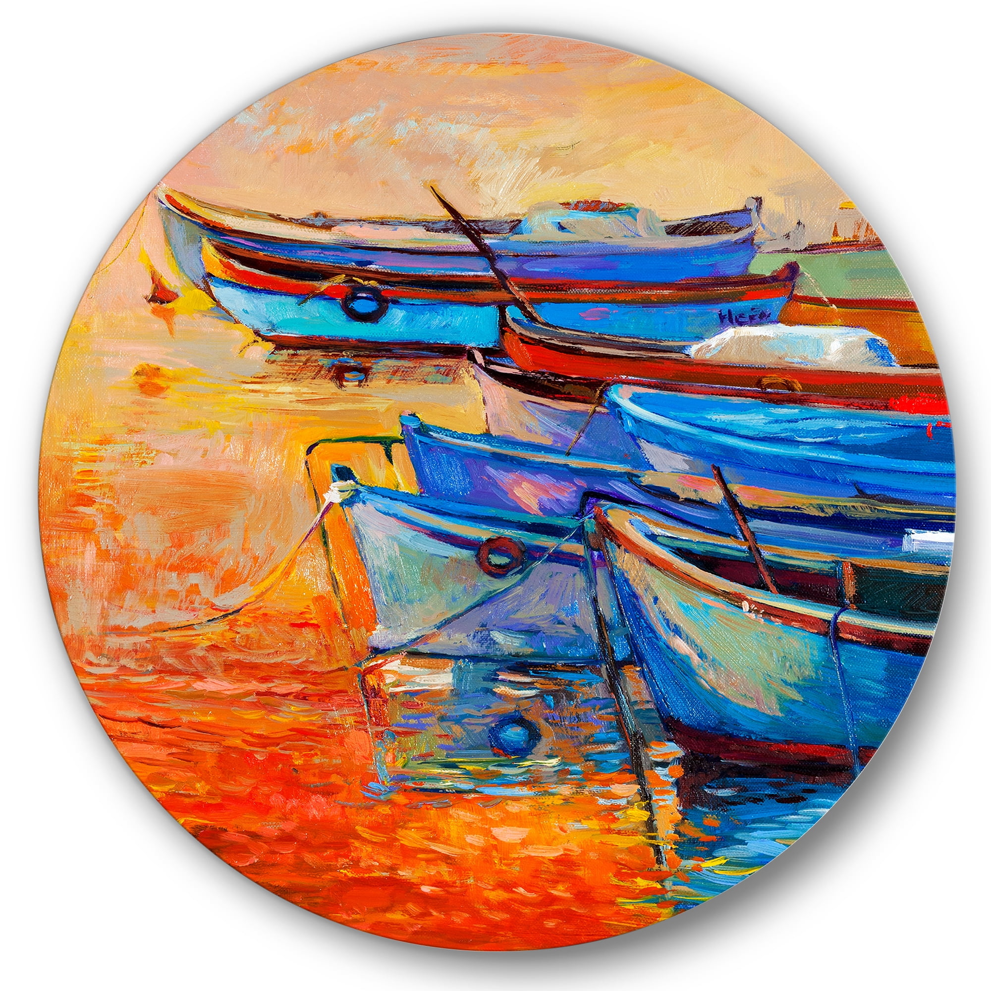 Designart 'Boats During Warm Sunset Resting On The Water VIII' Nautical ...