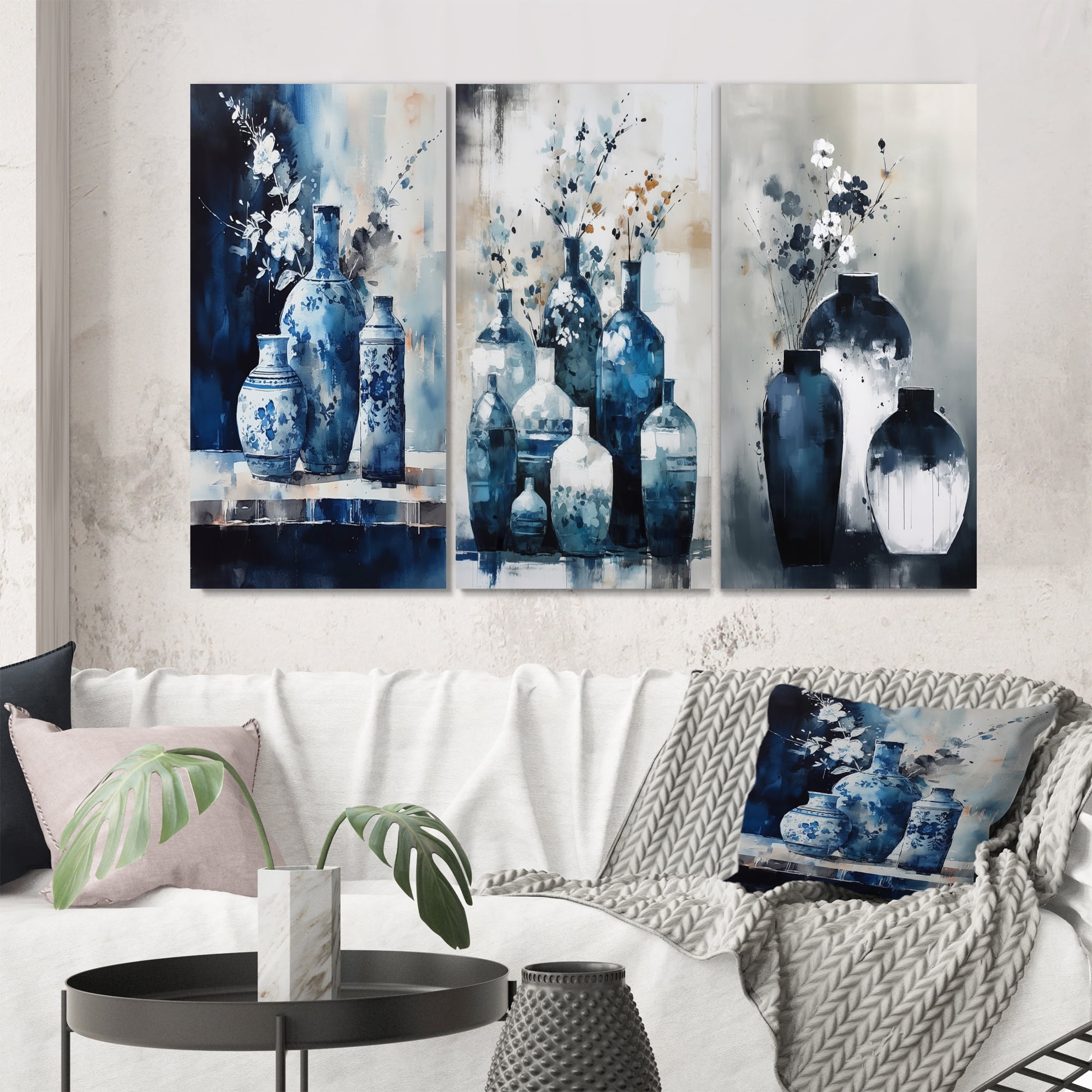 Designart "Bohemian Vibes Pottery Blue And Cream III" Boho Pottery Wall ...