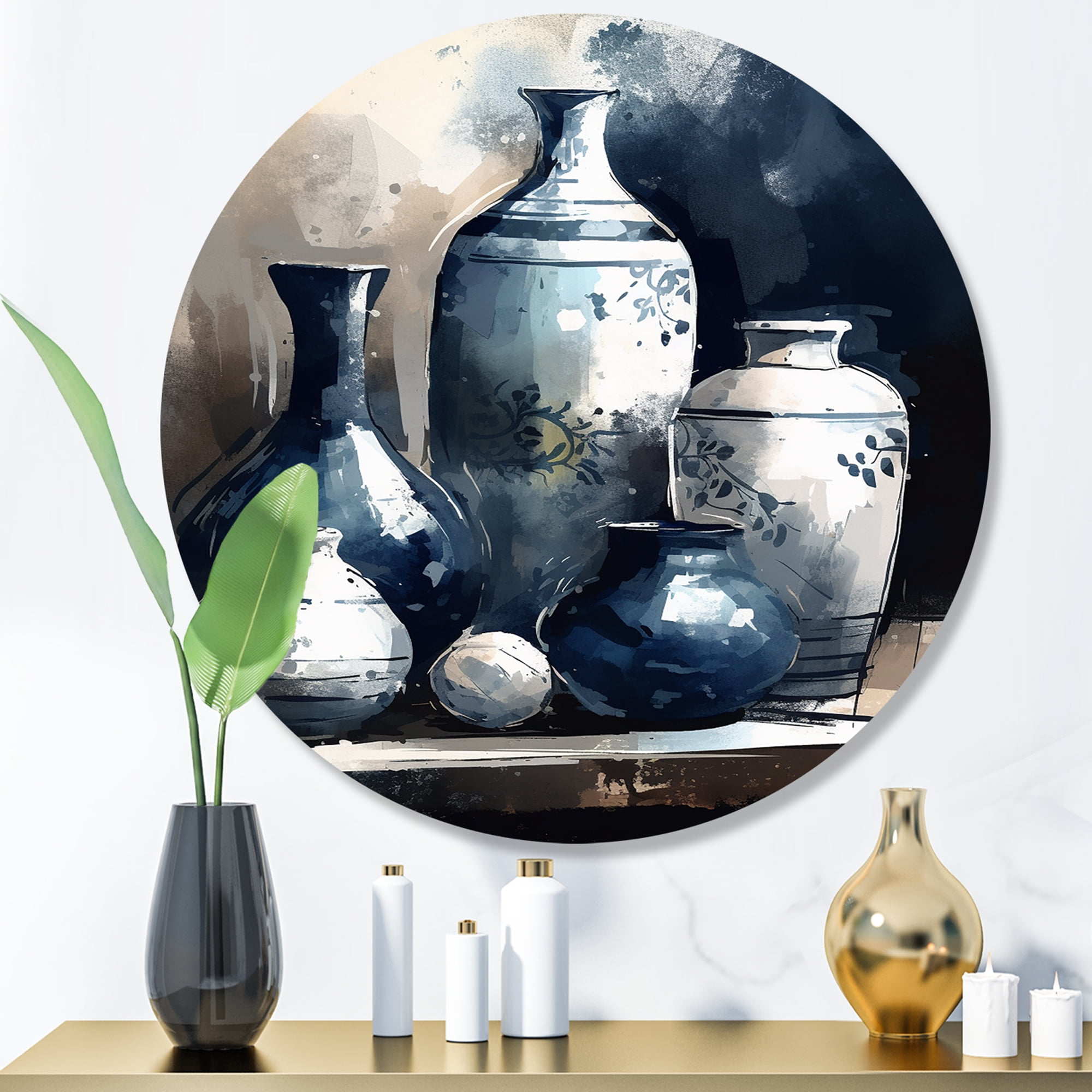 Designart "Bohemian Vibes Pottery Blue And Cream V" Boho Pottery Metal ...