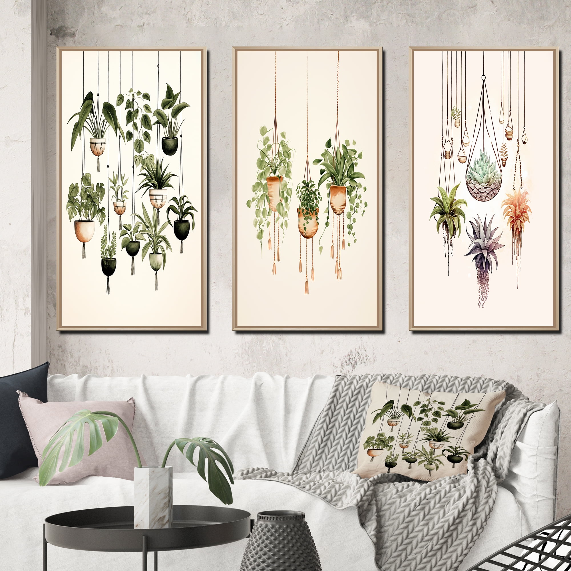 Designart "Boho Botanical Watercolor Hanging Houseplants IV" Abstract ...