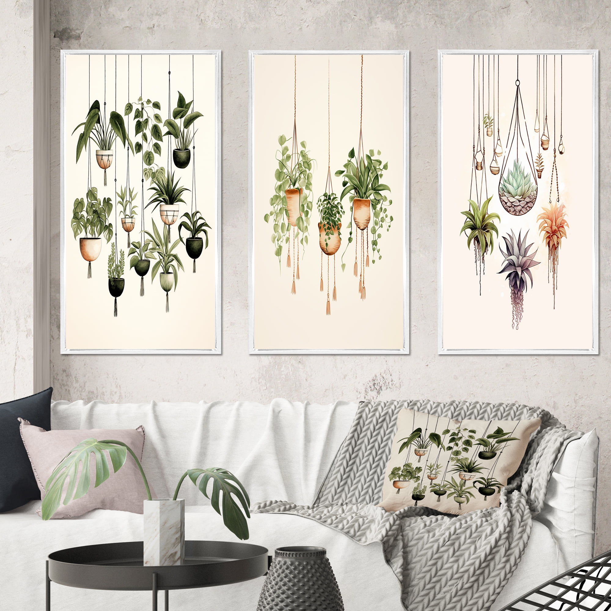 Designart "Boho Botanical Watercolor Hanging Houseplants IV" Abstract ...