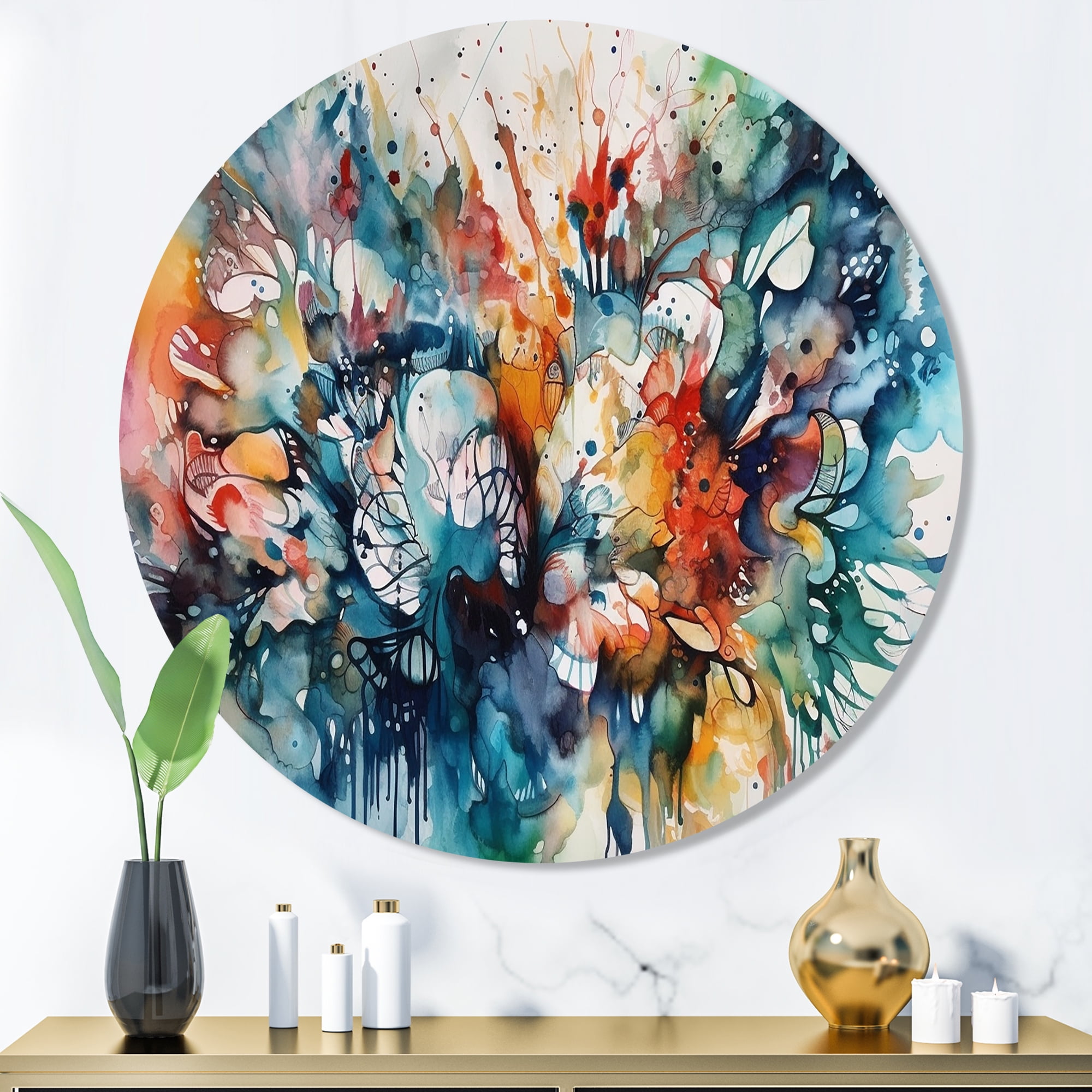 Designart "Boho Dance Captivating I" Abstract Metal Round Art Print ...
