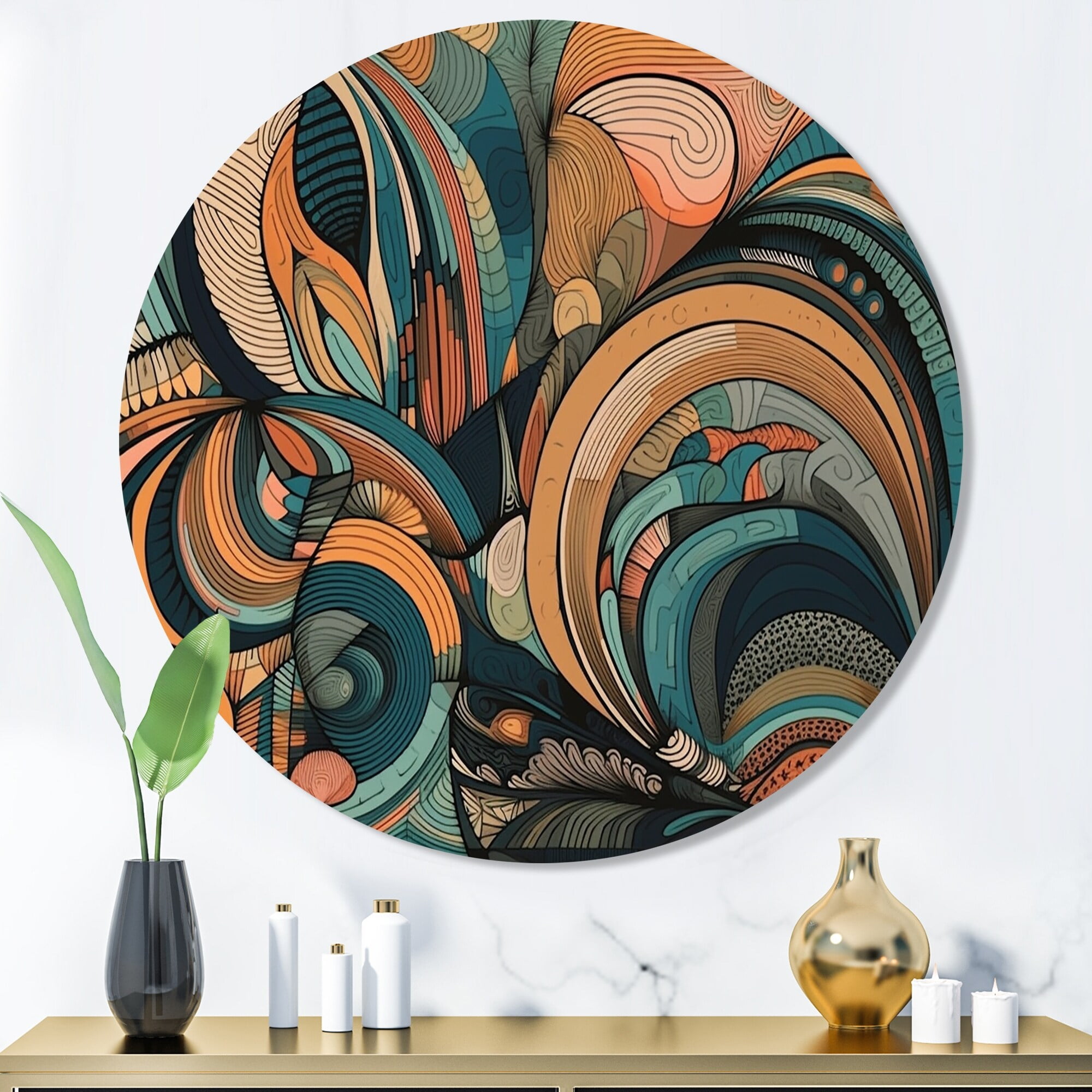 Designart "Boho Pastels A Pastel Artwork III" Minimalism Metal Round ...
