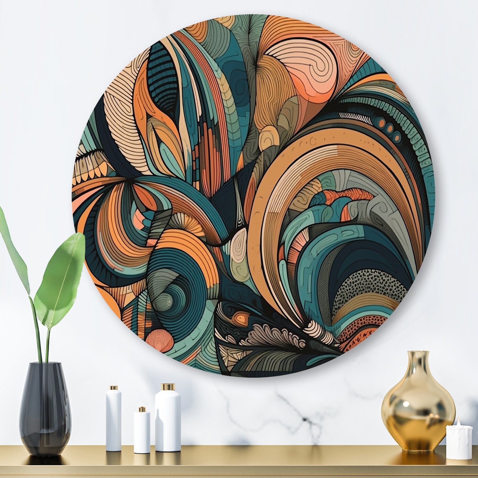 Designart "Boho Pastels A Pastel Artwork III" Minimalism Metal Round ...