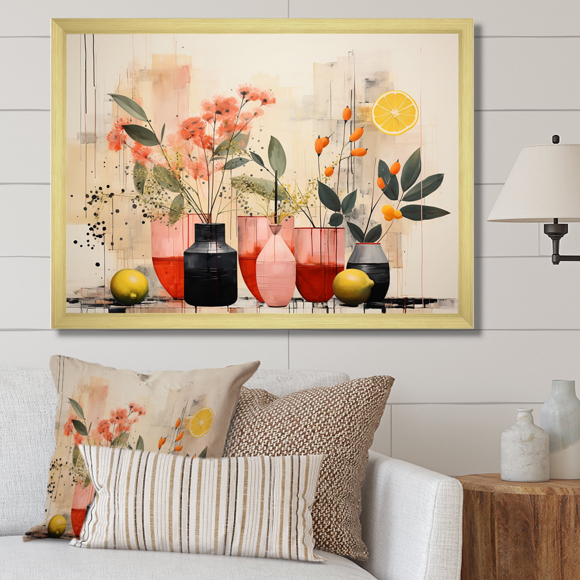 Designart "Boho Pottery Delight Yellow and Blue" Geometric Framed Wall ...
