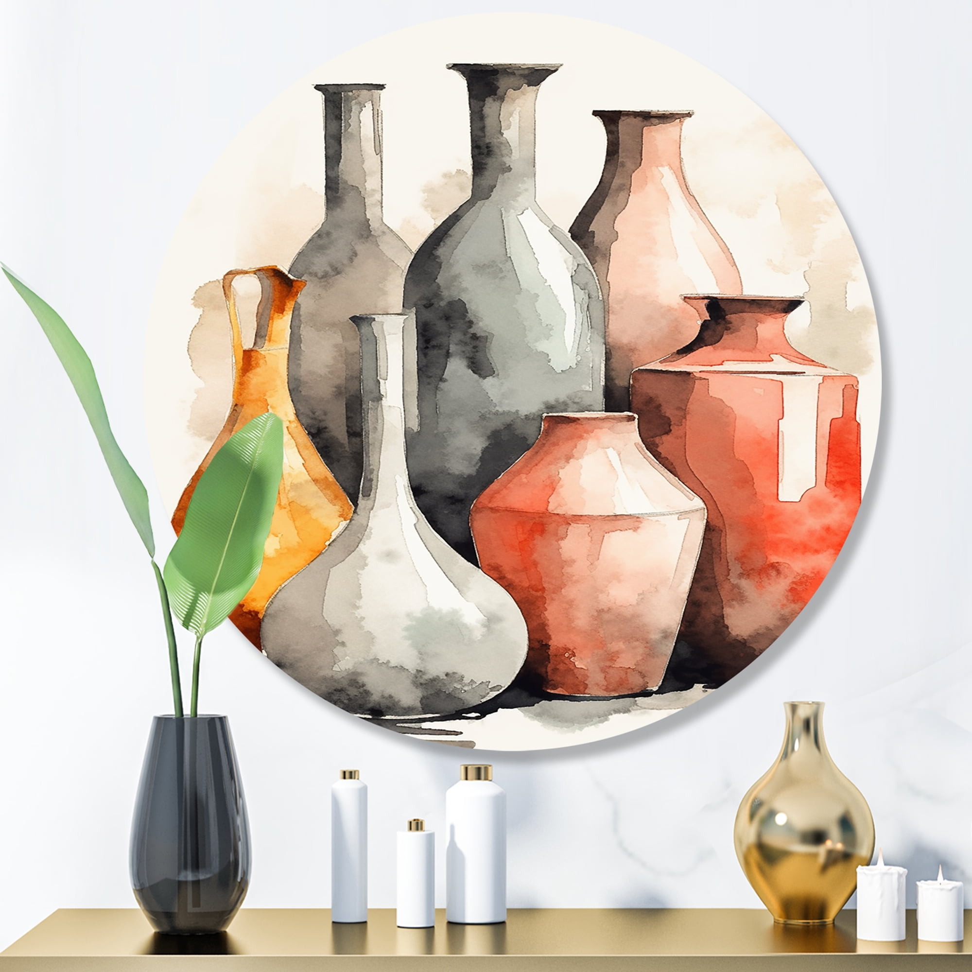 Designart "Boho Pottery Vase Artistry in Orange and Grey" Boho Pottery ...