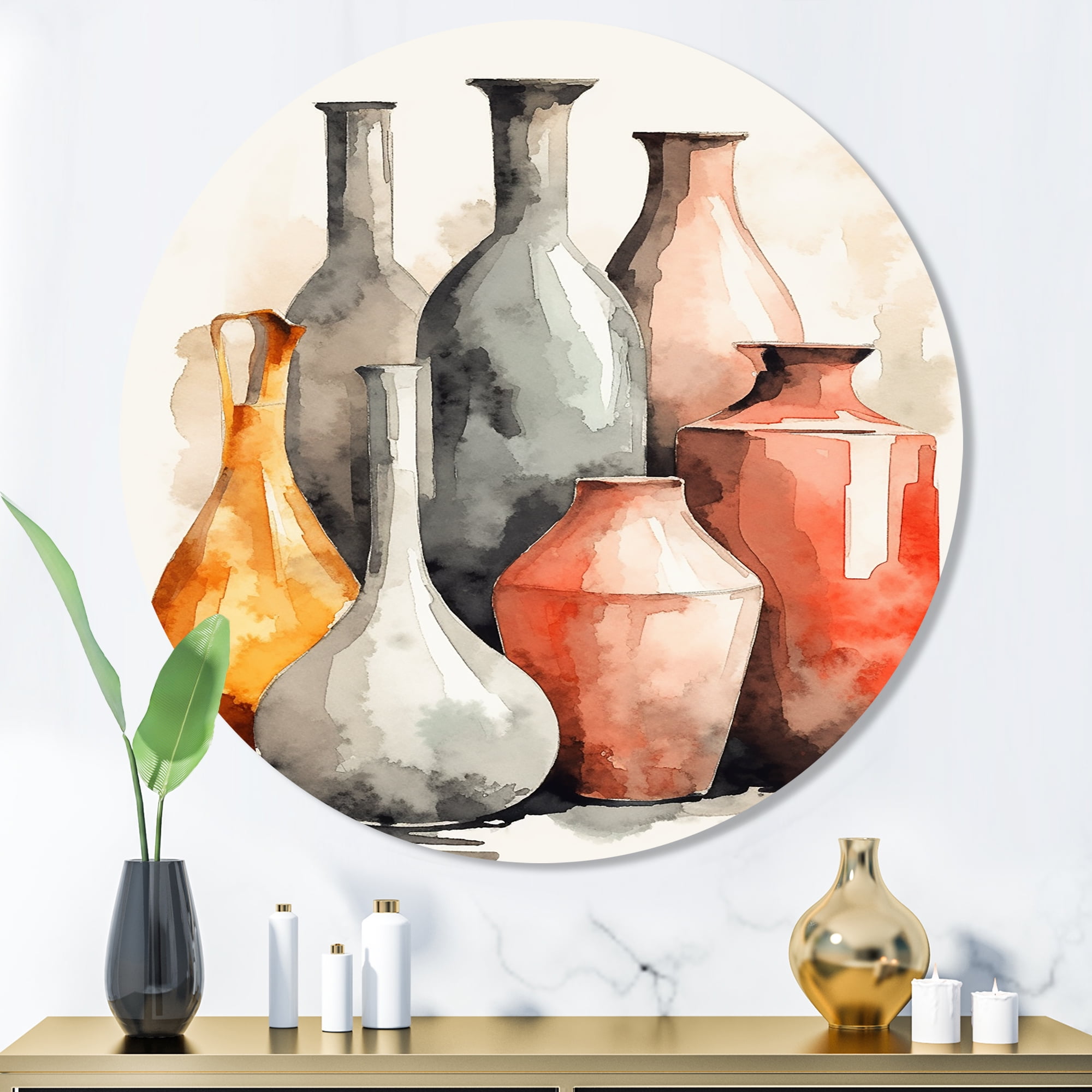 Designart "Boho Pottery Vase Artistry in Orange and Grey" Boho Pottery ...