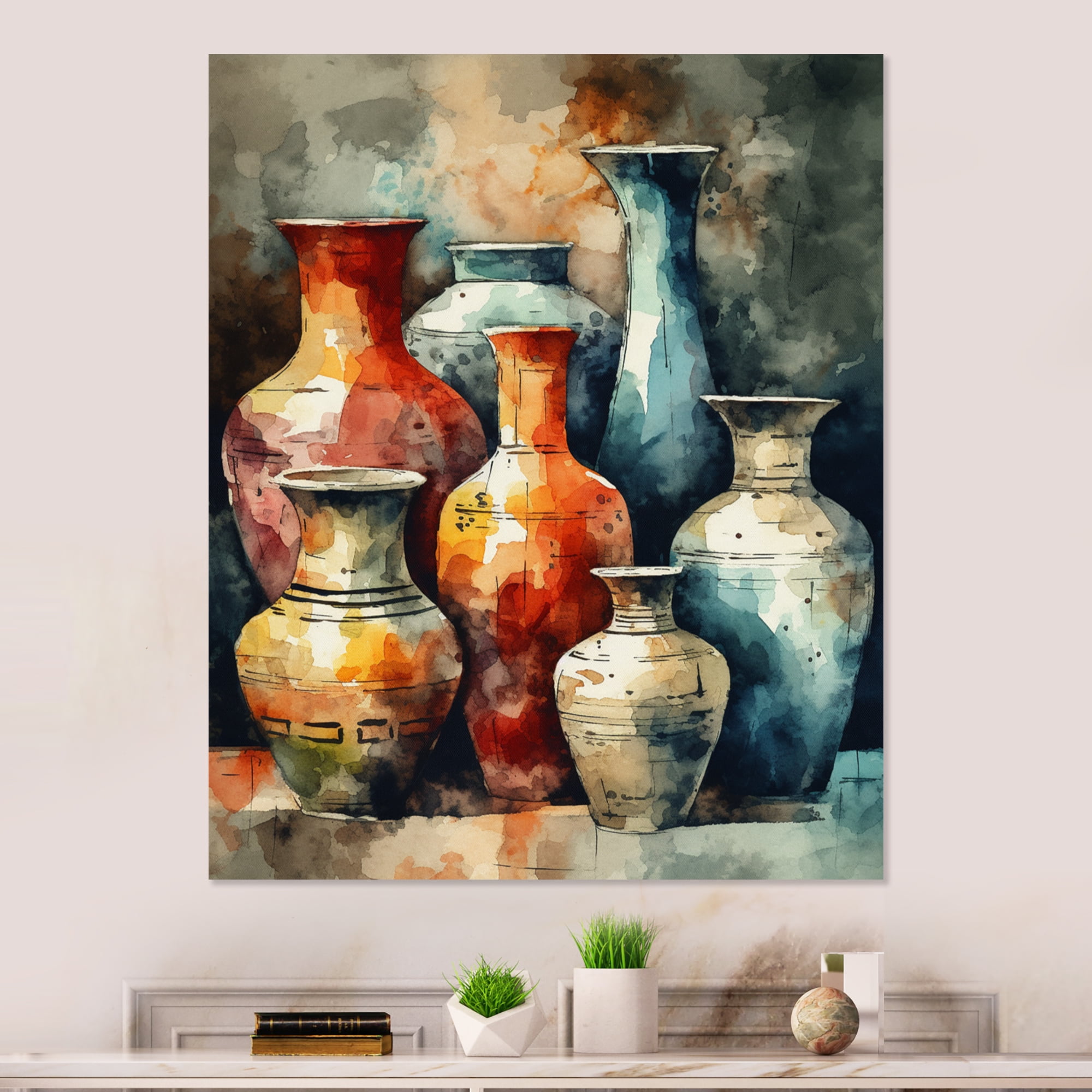 Designart "Boho Pottery in Orange and Green" Boho Pottery Metal Wall ...