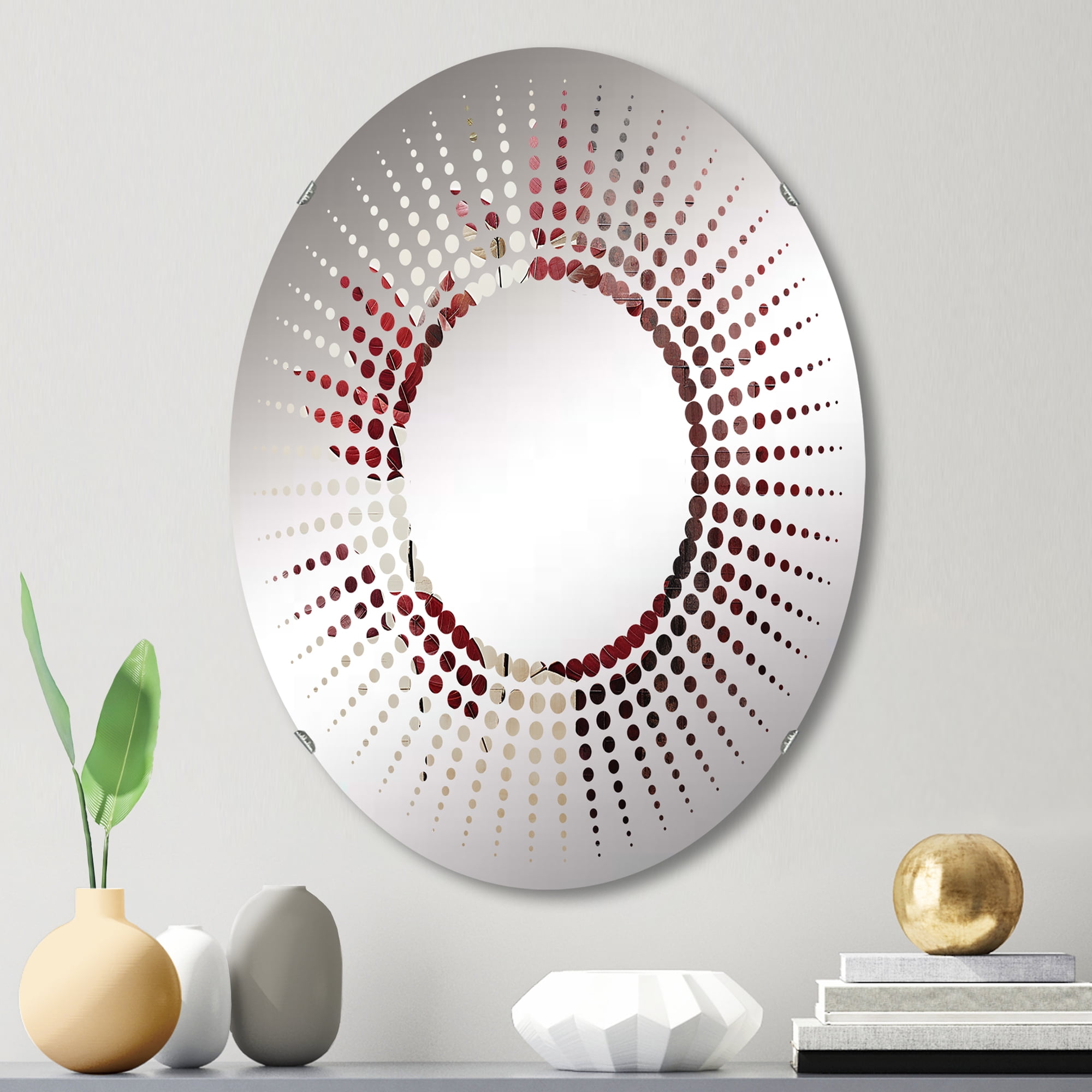 Designart "Bold Bordeaux Leaf II" Leaves Starburst Round Wall Mirror ...