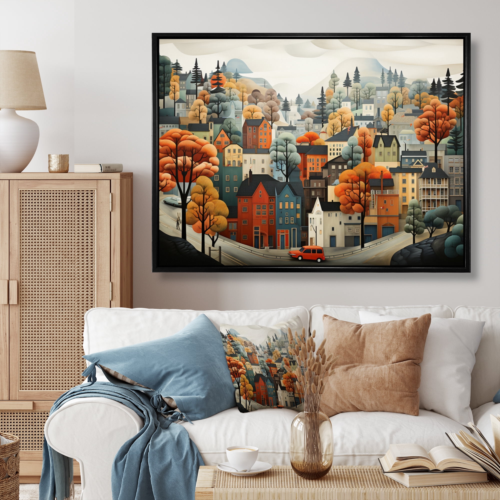 Designart "Bold Cityscape City Fog I" Cityscapes Floater Framed Canvas ...
