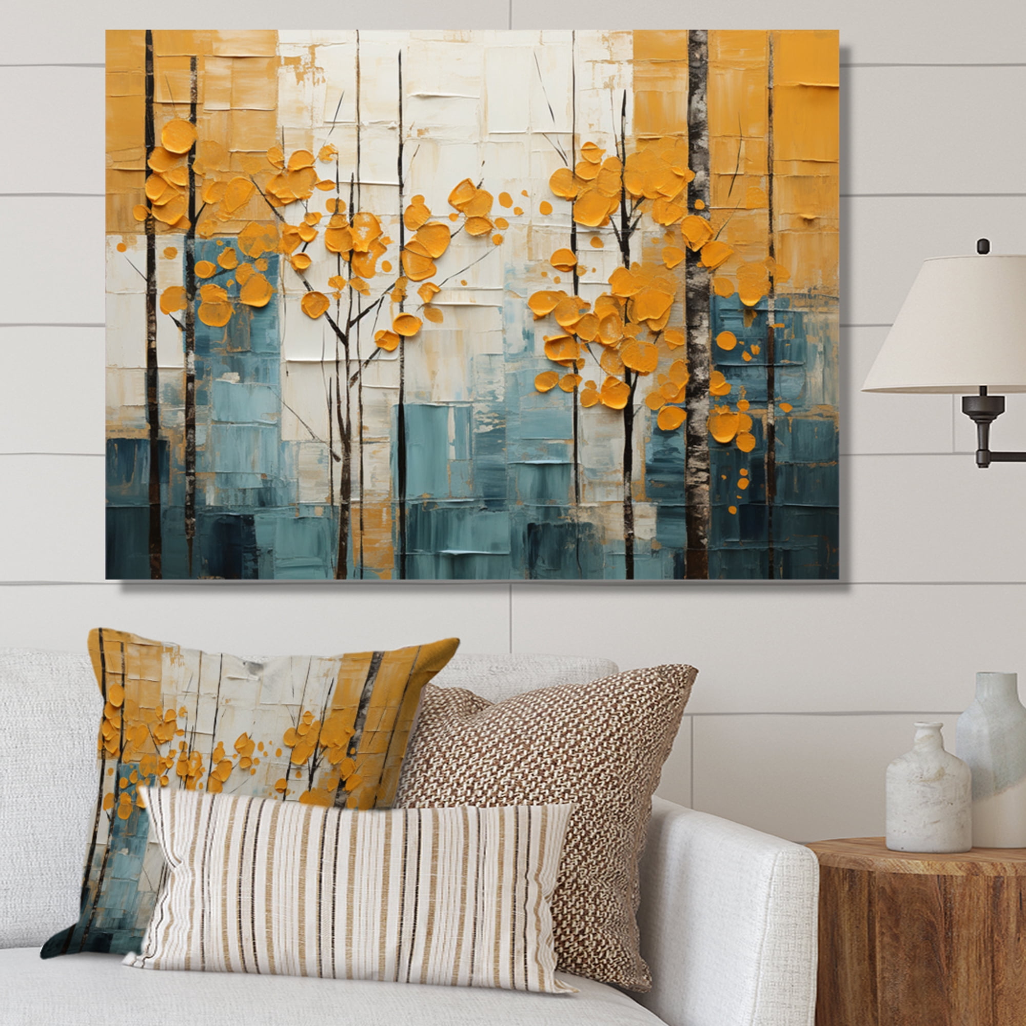 Designart "Bold Forest Beauty Yellow and Grey III" Forest Wall Decor ...