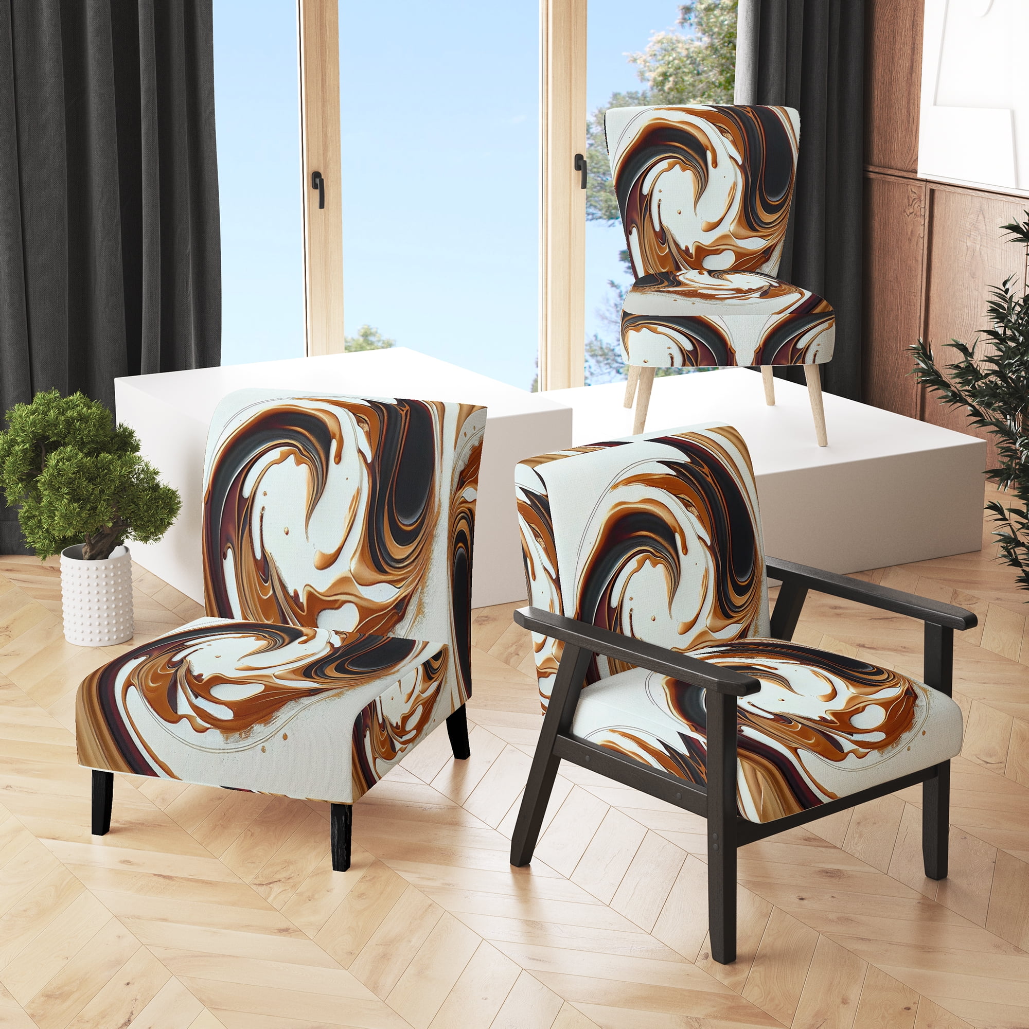 Designart "Bold Movement in White and Gold III" White Abstract Marble ...
