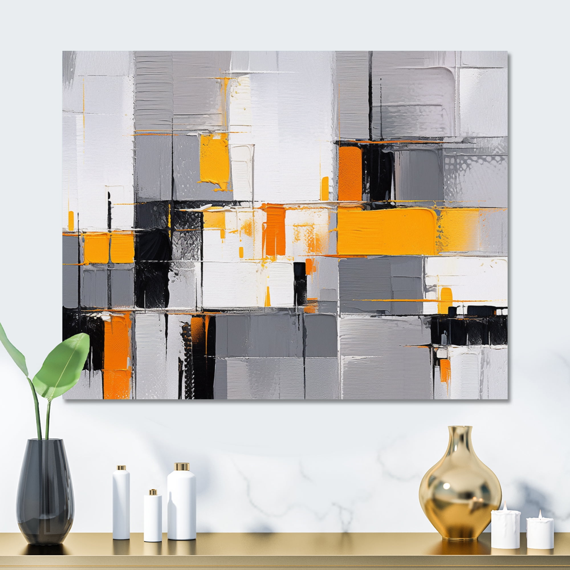 Designart "Bold Stripes Yellow Grey Contrast" Cubism Metal Wall Art ...
