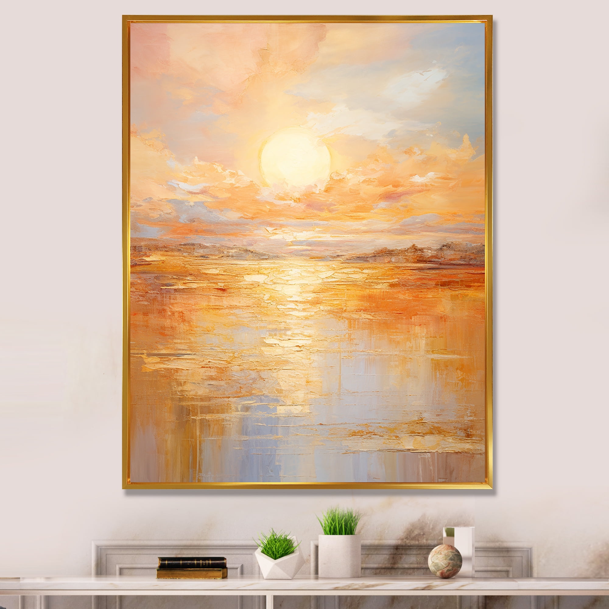 Designart "Bold Sunset Golden composition I" Landscape & Nature Floater ...