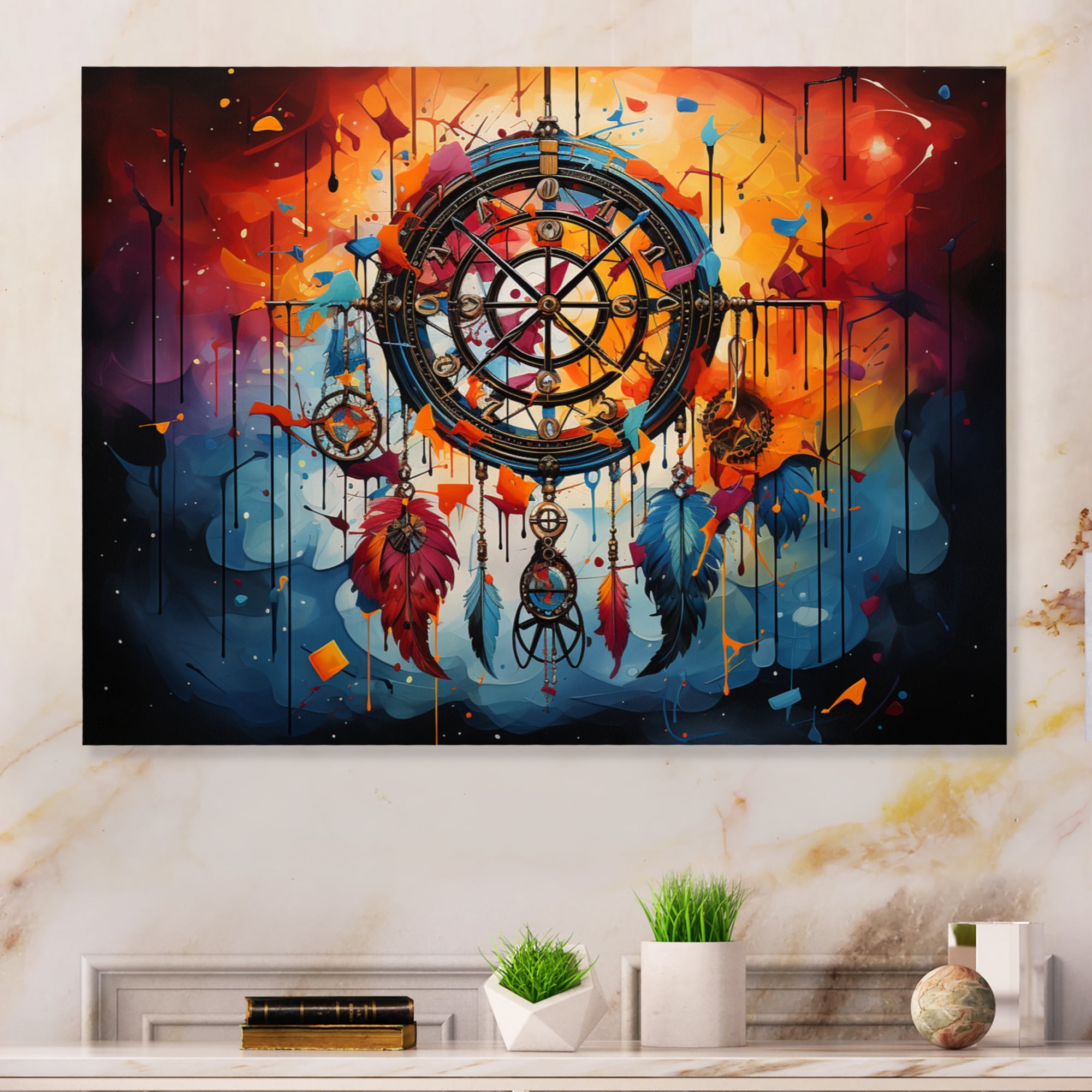 Designart "Bold and Dreamy Orange Dream Catcher I" Spiritual Metal Wall ...