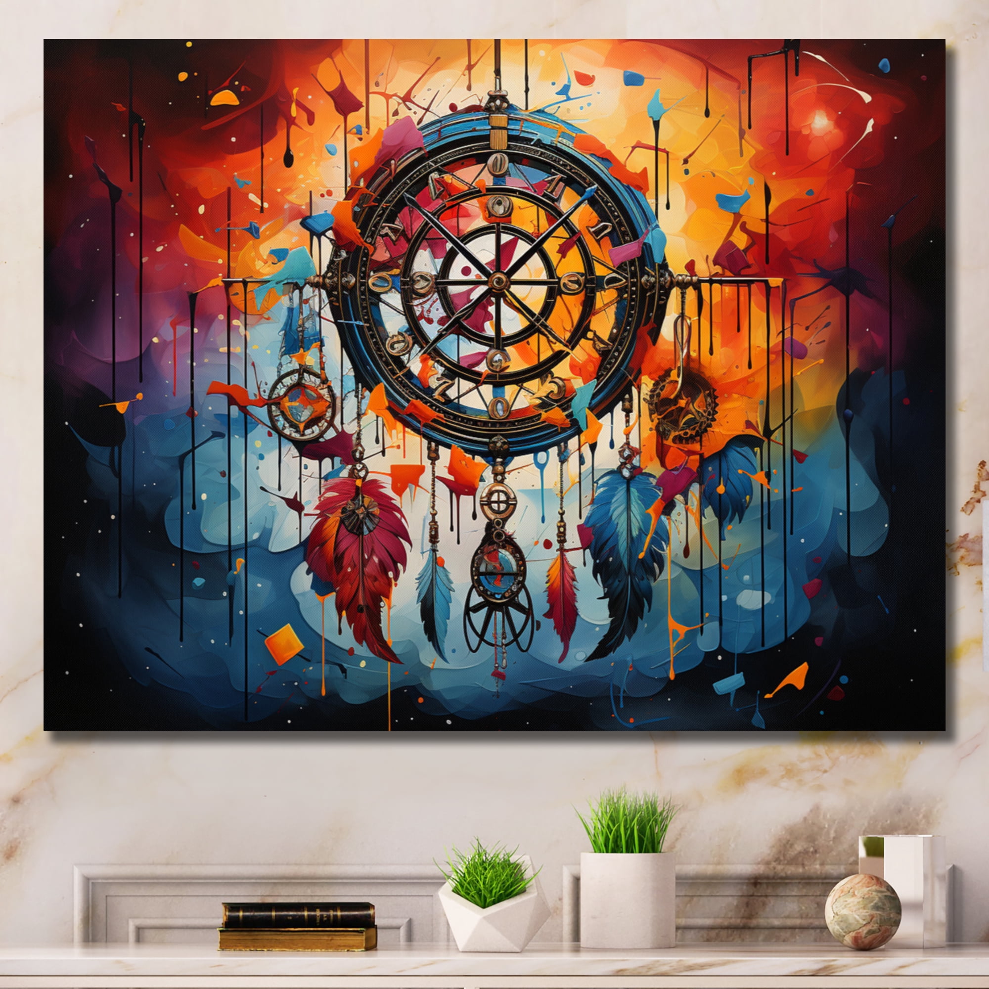 Designart "Bold and Dreamy Orange Dream Catcher I" Spiritual Wall Art ...