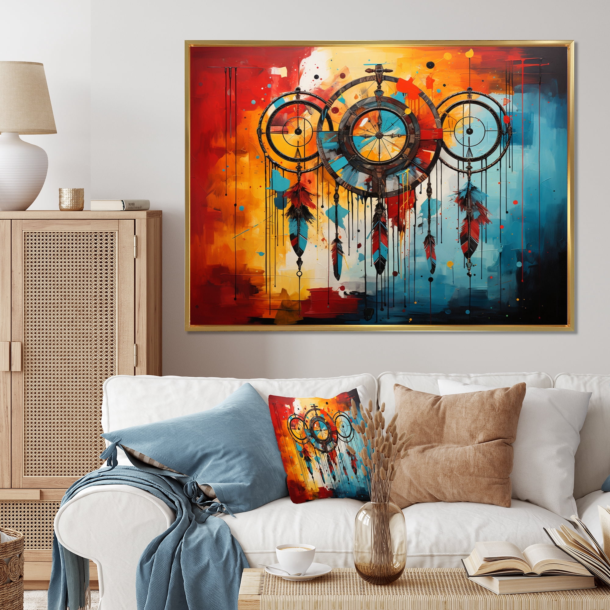 Designart "Bold and Dreamy Orange Dream Catcher II" Spiritual Floater ...