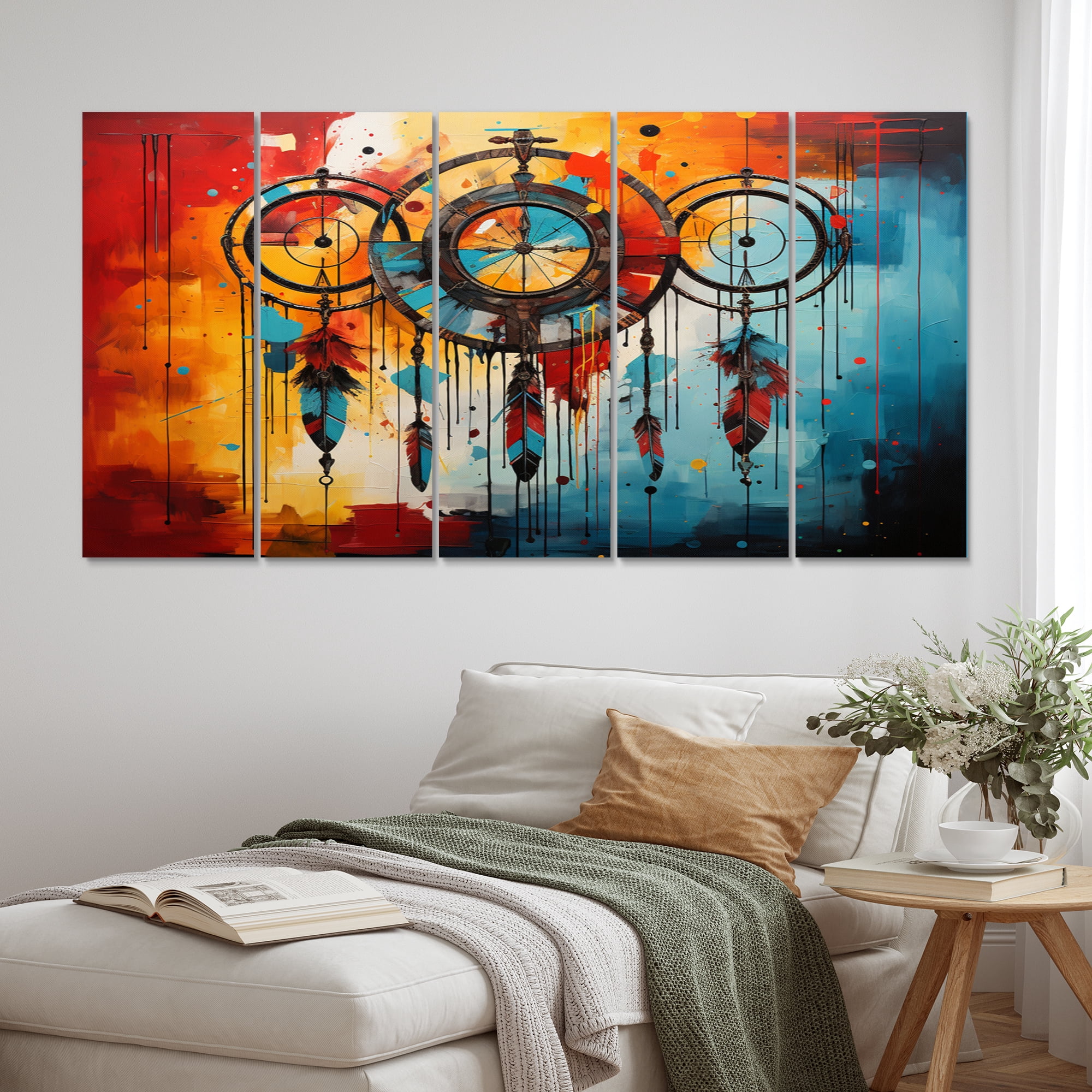 Designart "Bold and Dreamy Orange Dream Catcher II" Spiritual Metal Art ...