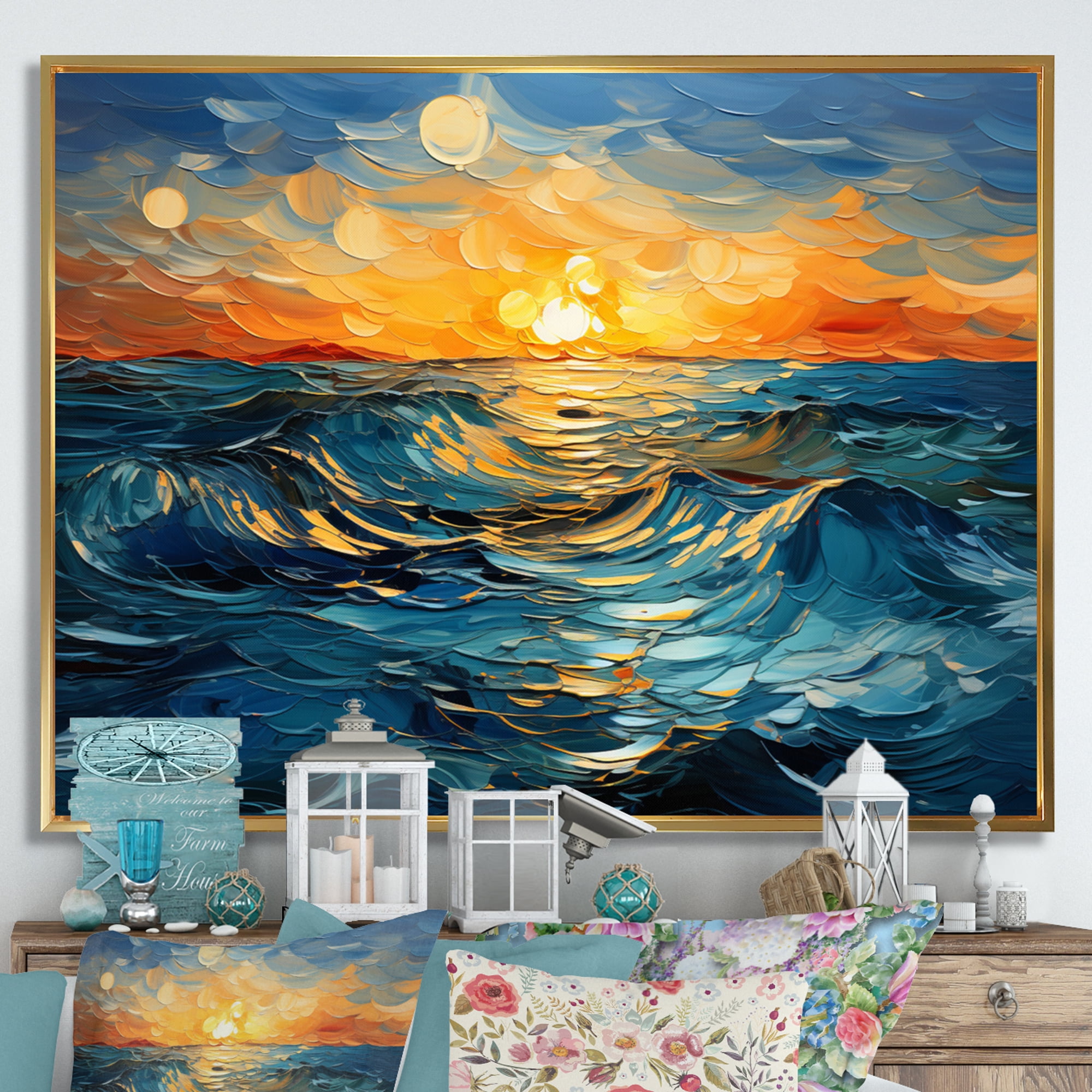 Designart "Boldness of the Azure River I" Modern Floater Framed Wall ...
