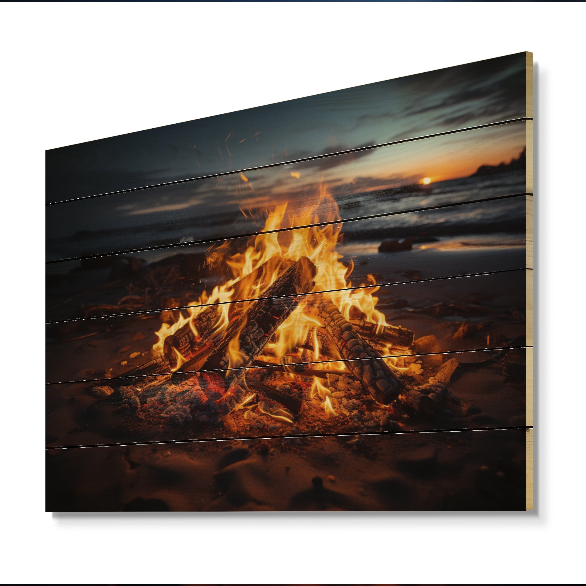 Designart "Bonfire by the Coastal Beachside I" Nautical & Beach Print ...