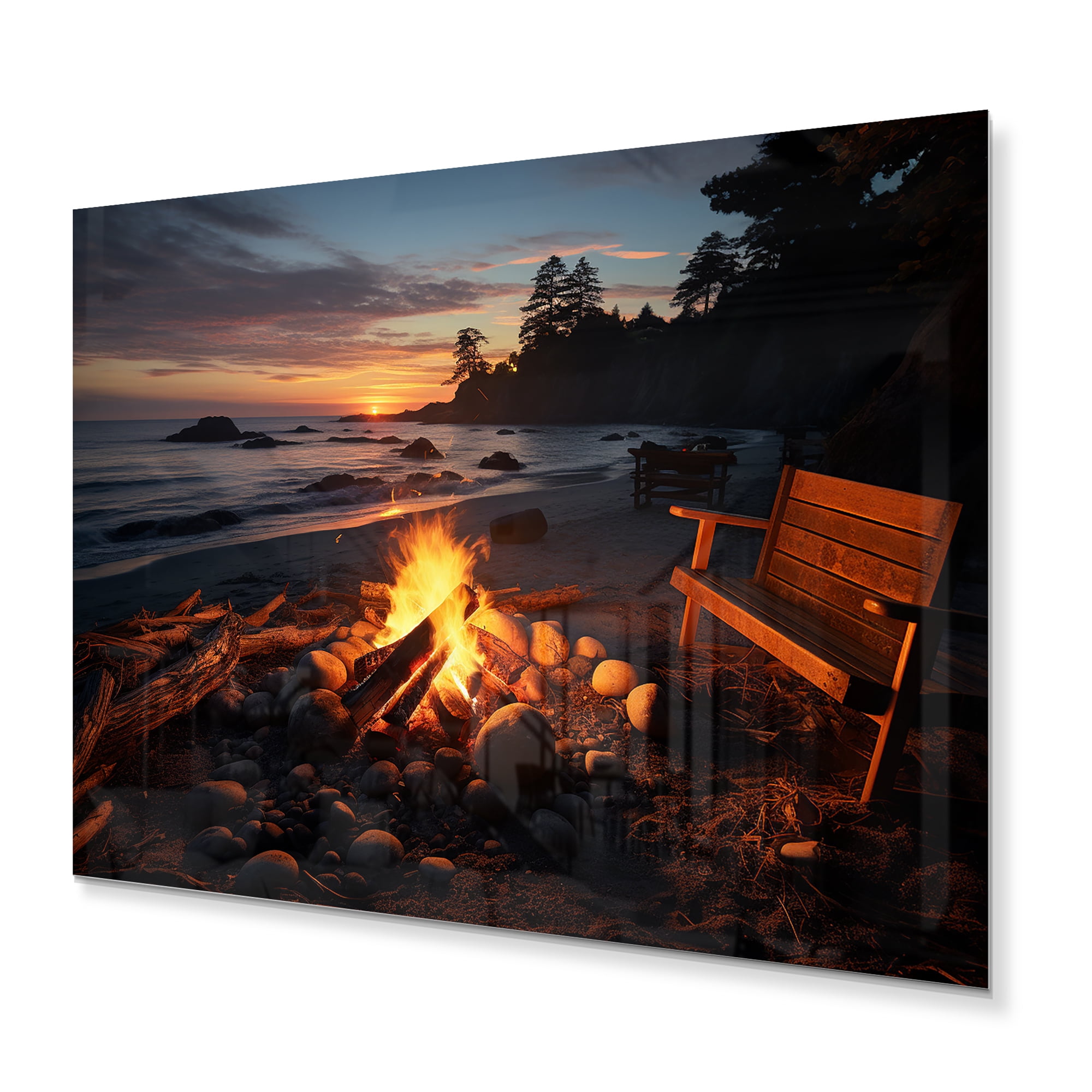 Designart "Bonfire on the Beach in a Photo IV" Nautical & Beach Metal ...