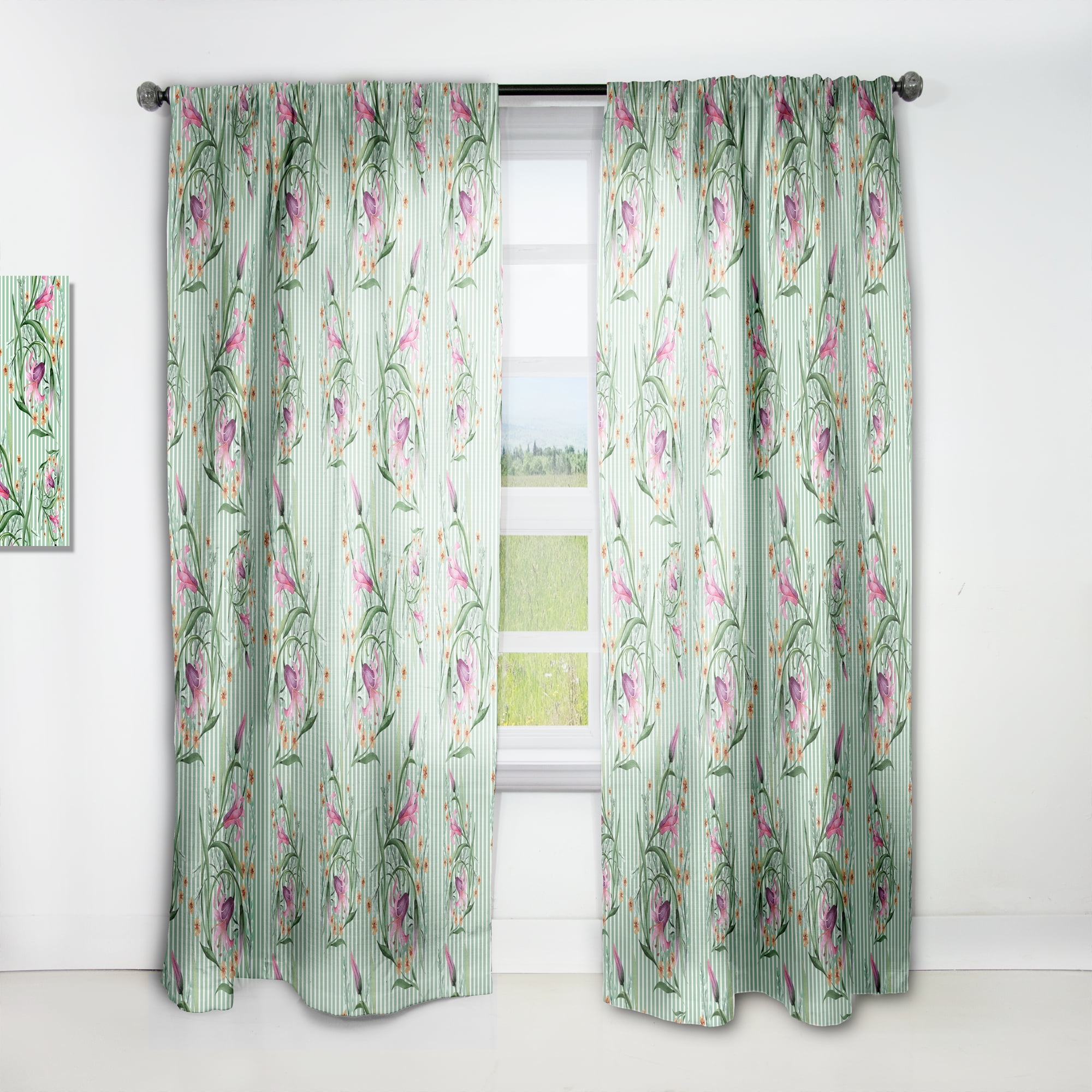 Designart 'Botanical Floral Retro IX' Mid-Century Modern Curtain Panel ...