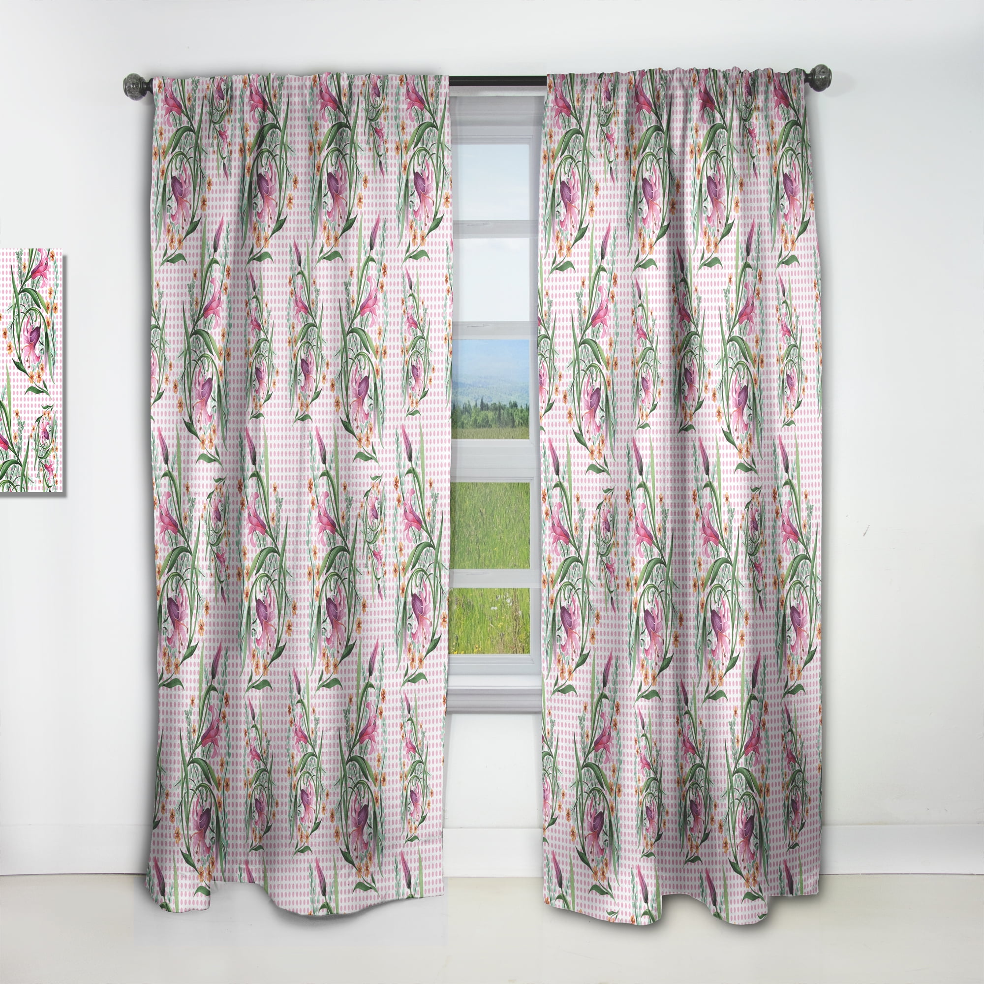Designart 'Botanical Floral Retro X' Mid-Century Modern Curtain Panel ...