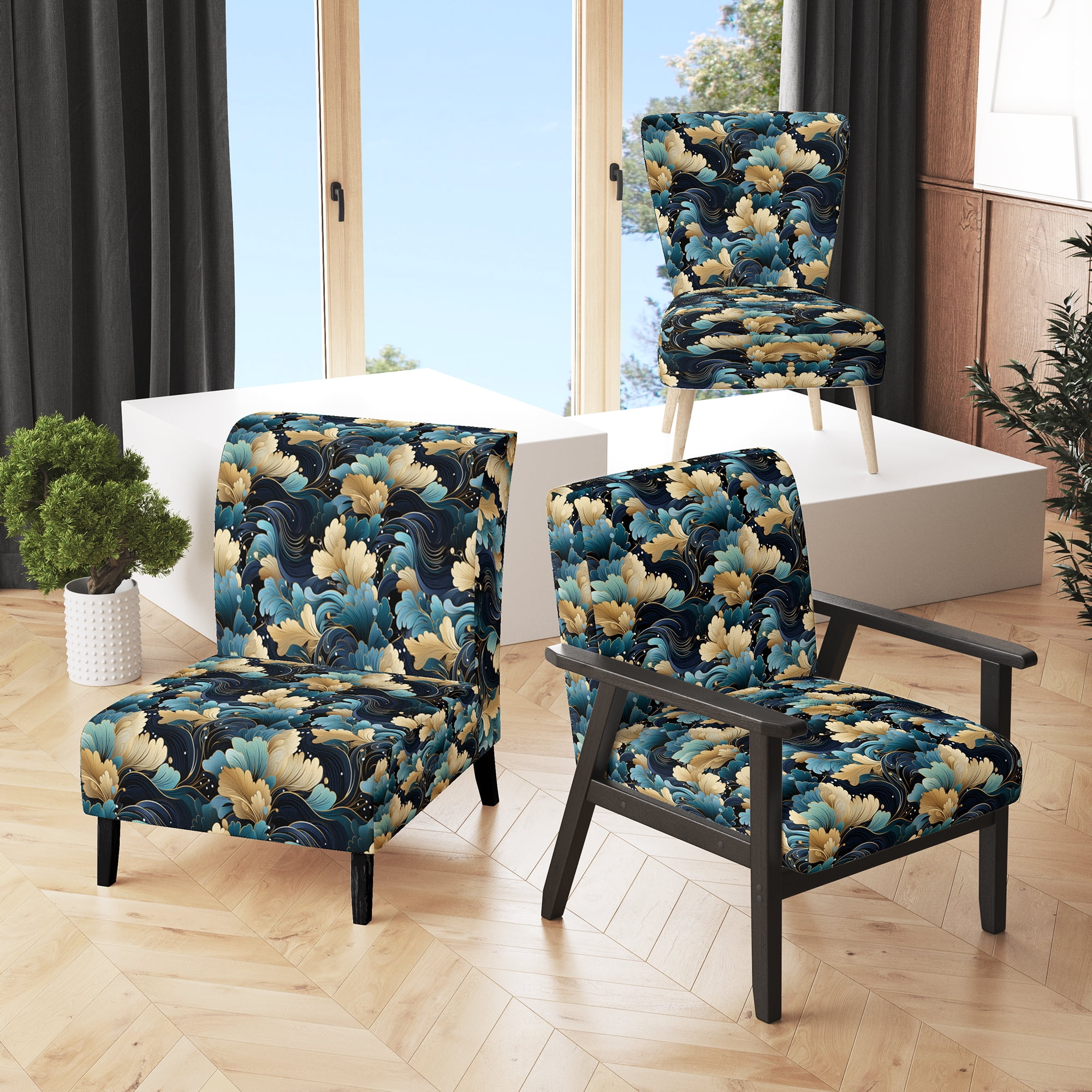 Designart "Botonical Floral Pattern" Upholstered Glam Accent Chair and ...