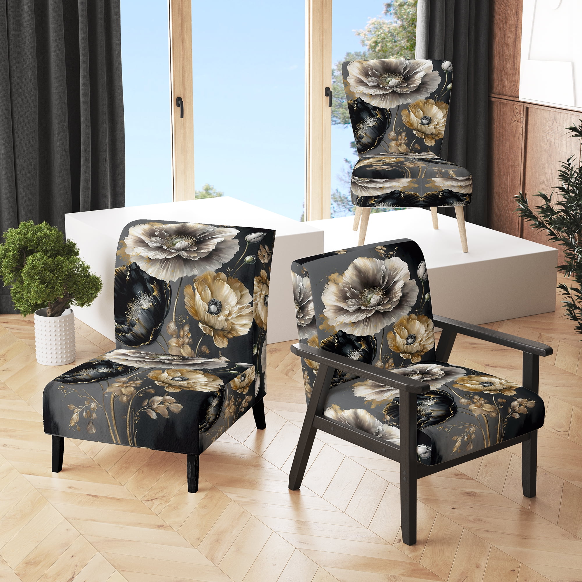 Designart "Bouquet of Flowers in Grey and Gold I" Grey Floral ...