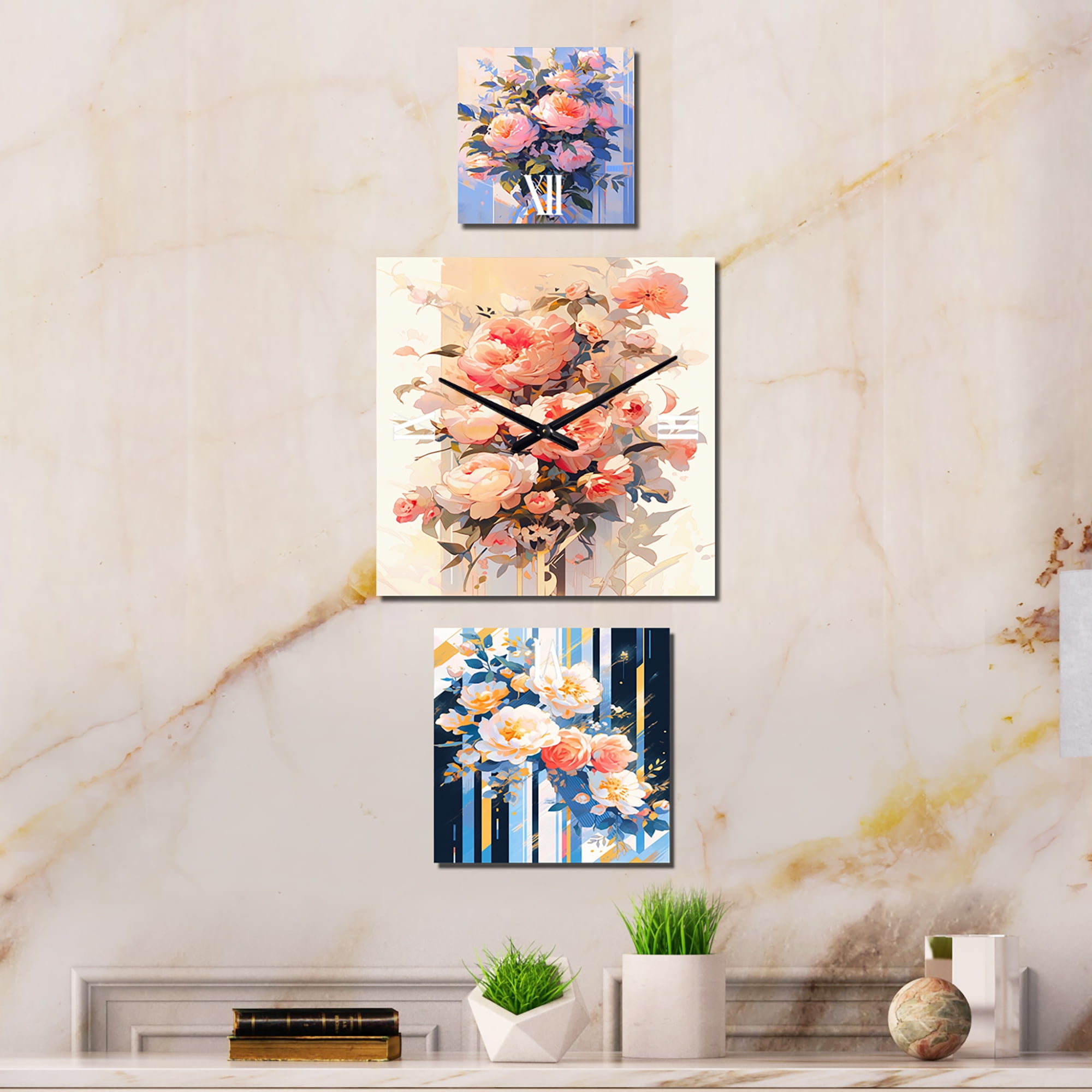 Designart "Bouquet of Peony Whispers" Peonies Oversized Wall Clock ...