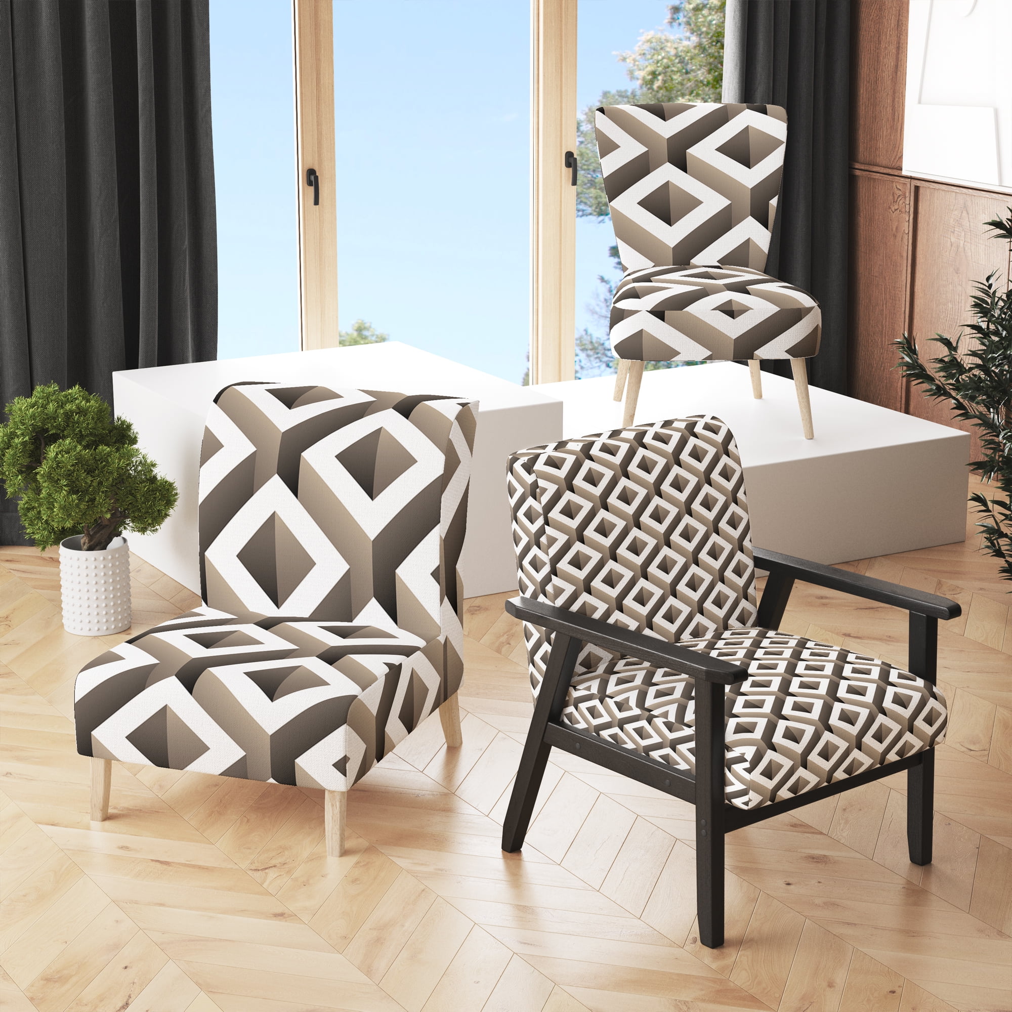 Designart "Boxes Illustration" Upholstered Scandinavian Accent Chair ...